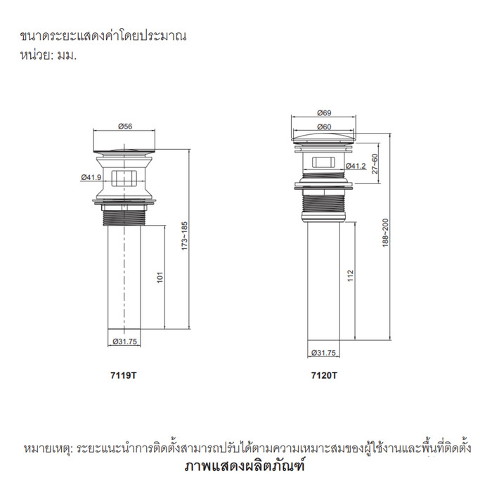 KOHLER สะดืออ่างล้างหน้าแบบกดØ60 มม. K-7119T-BL