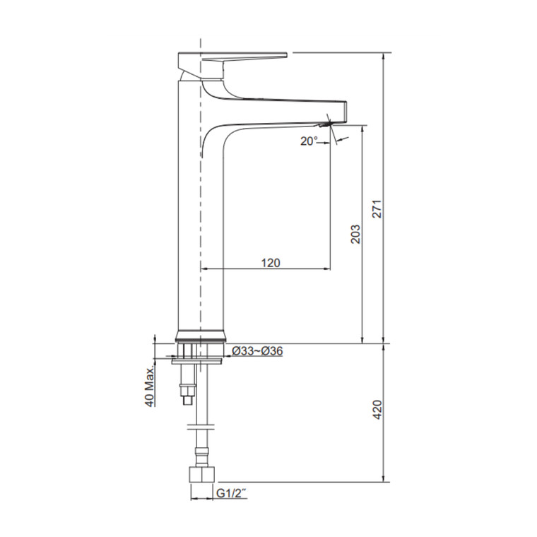 KOHLER Taut ก๊อกเดี่ยวอ่างล้างหน้าทรงสูง รุ่นทอธ K-74026T-4CD-BL