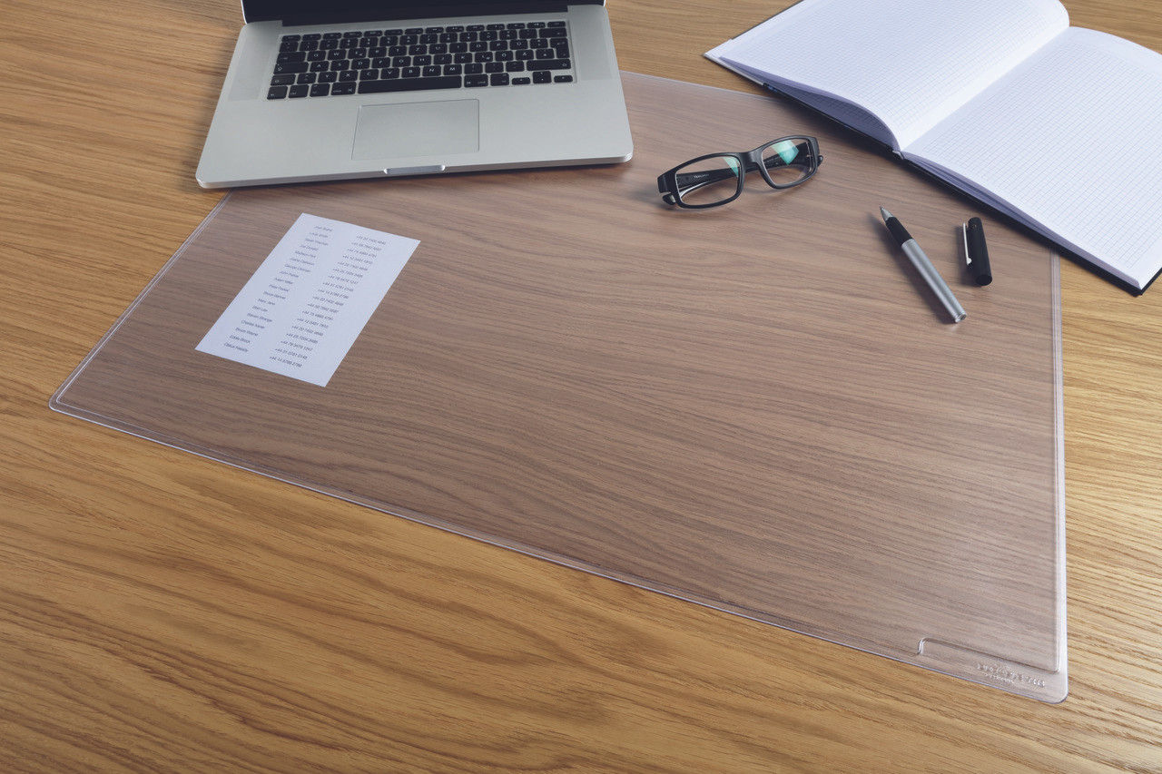 Desk Pad with Transparent Overlay, Writeable Transparent