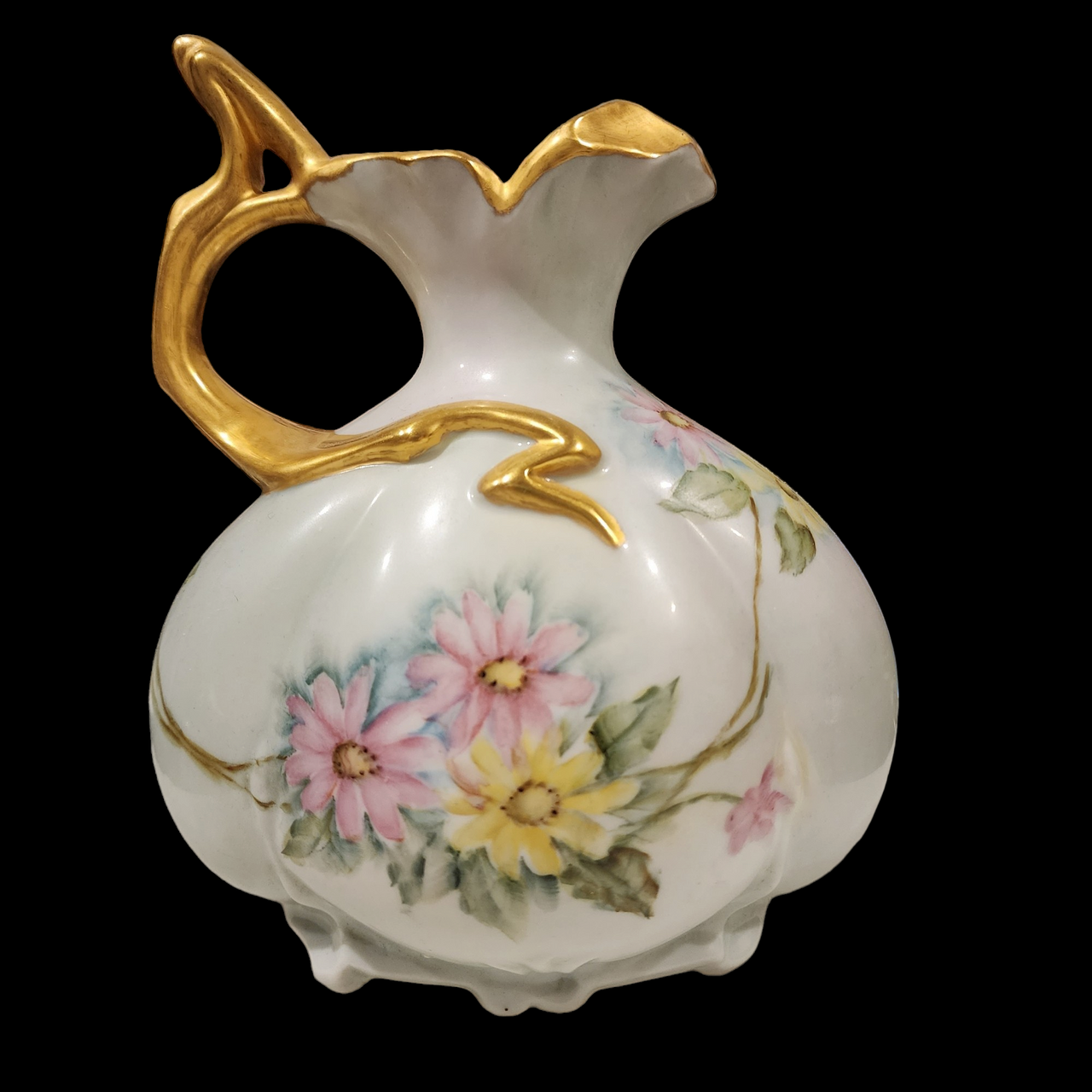 Nippon Hand Painted Floral Gilt Porcelain Pitcher