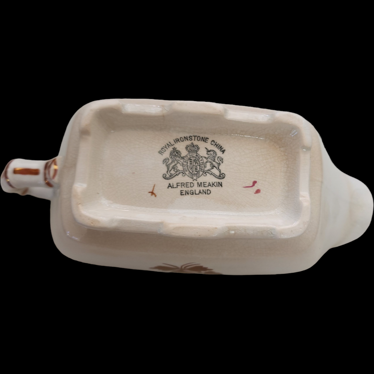 Meakin, Alfred Copper Tea Leaf Center Ironstone Gravy Boat