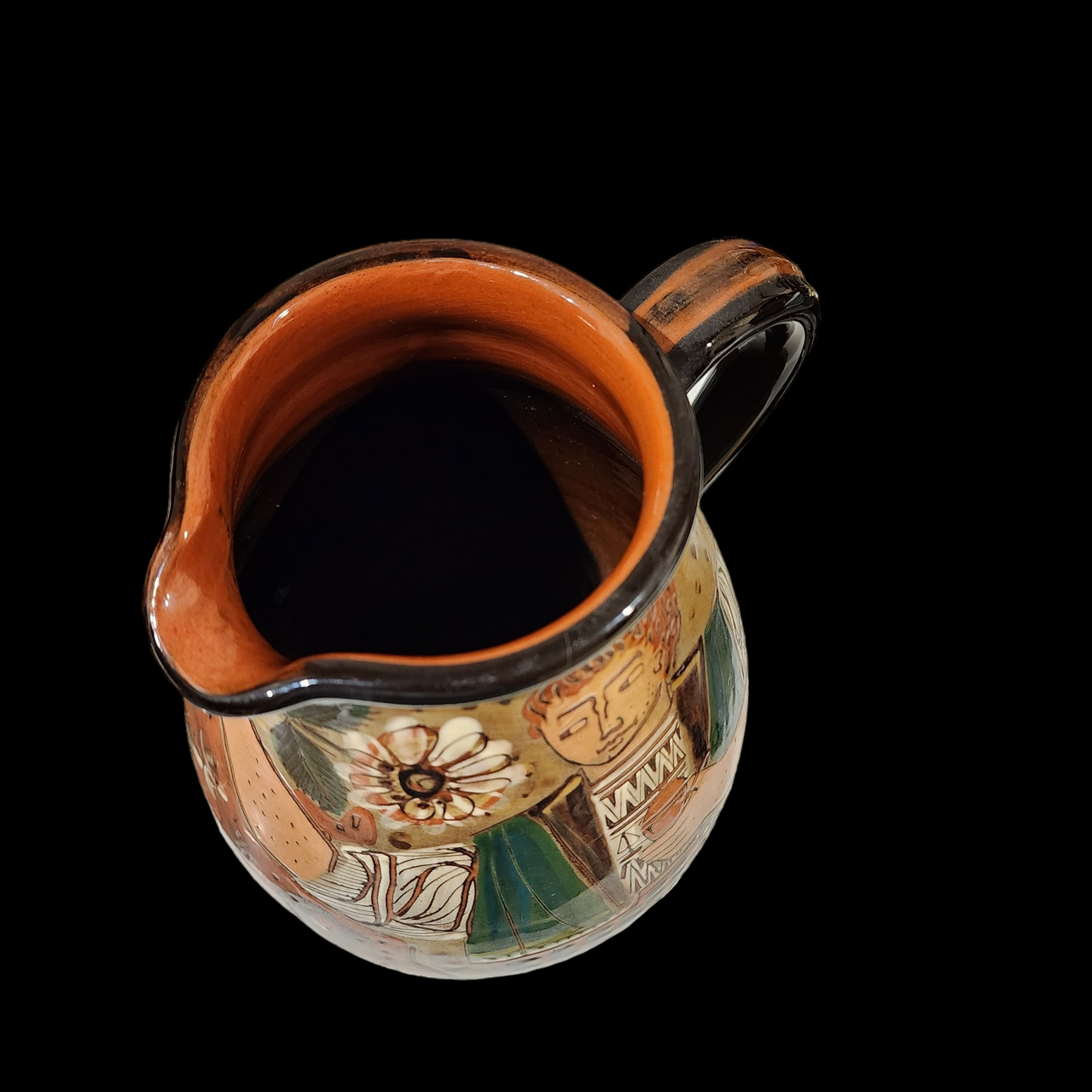 Large Slipware Earthenware European Art Pottery Arrow Mark Pitcher Vase ...