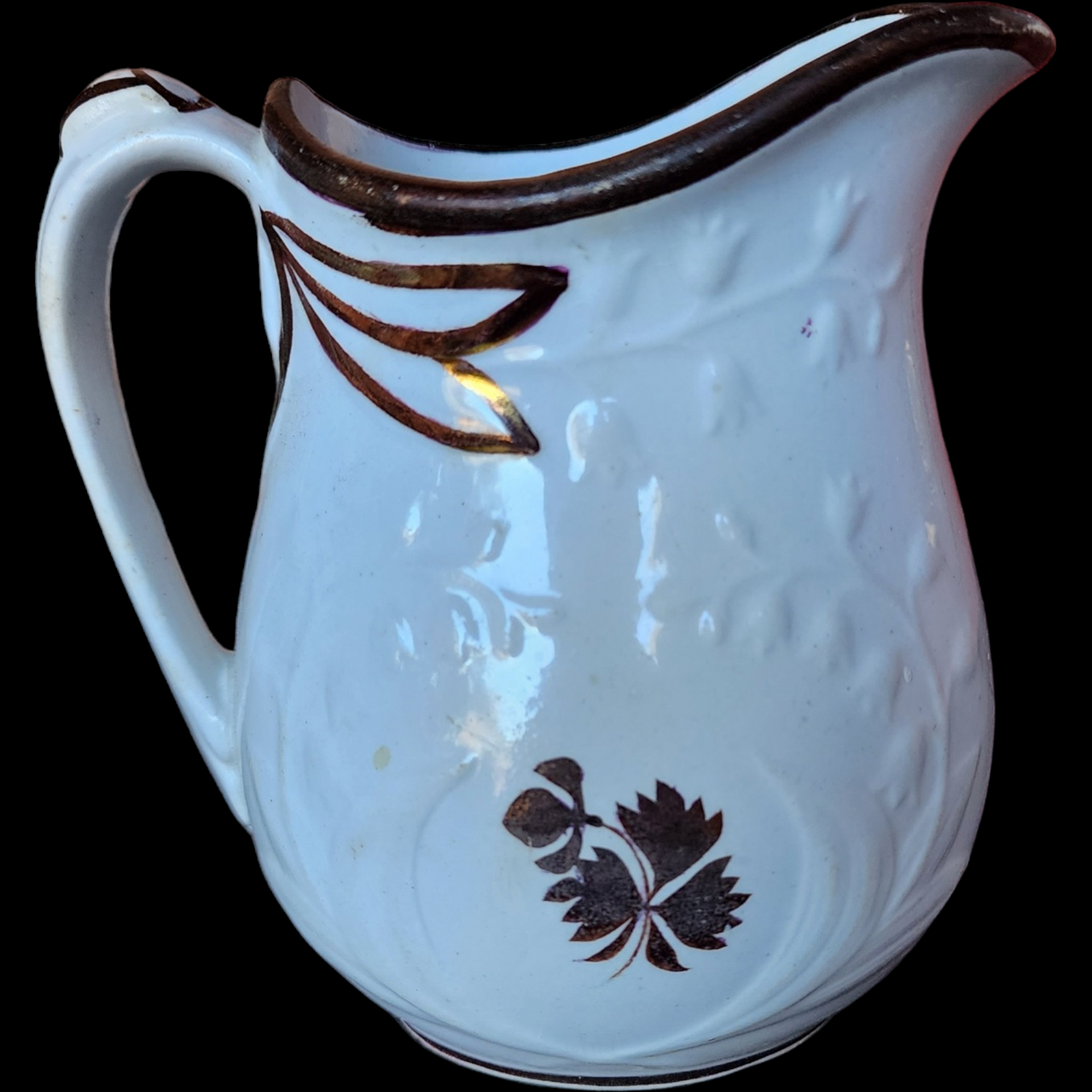 Anthony Shaw Burslem Tea Leaf Embossed Lily Rim Copper Band Ironstone ...