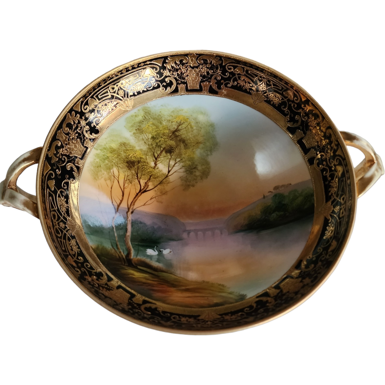 Nippon Hand Painted Centerpiece Bowl Punch Bowl & Stand