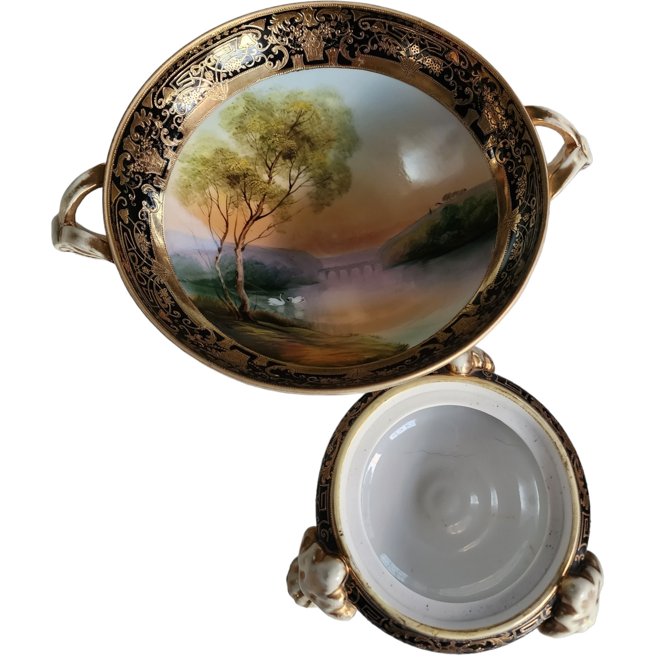 Nippon Hand Painted Centerpiece Bowl Punch Bowl & Stand