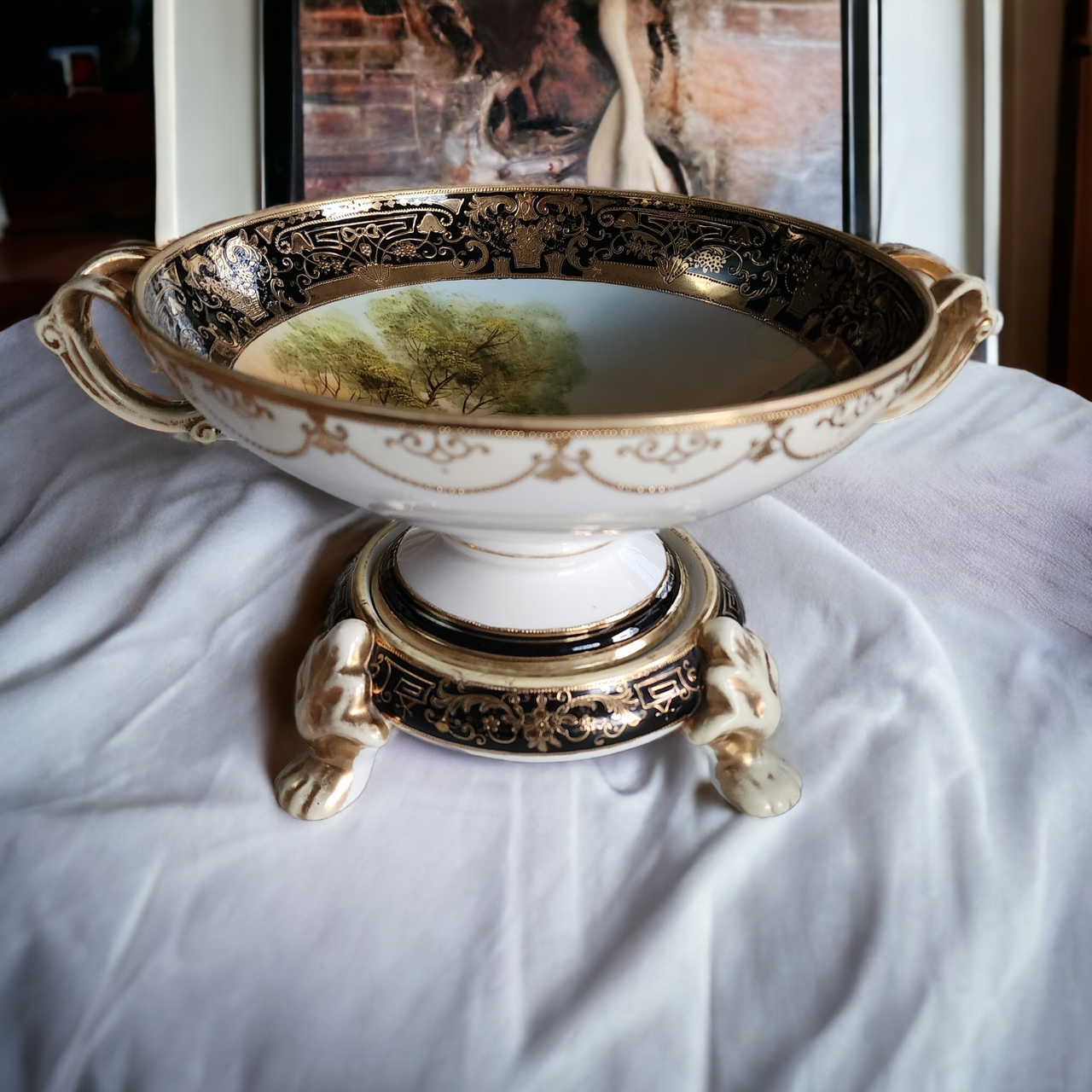Nippon Hand Painted Centerpiece Bowl Punch Bowl & Stand