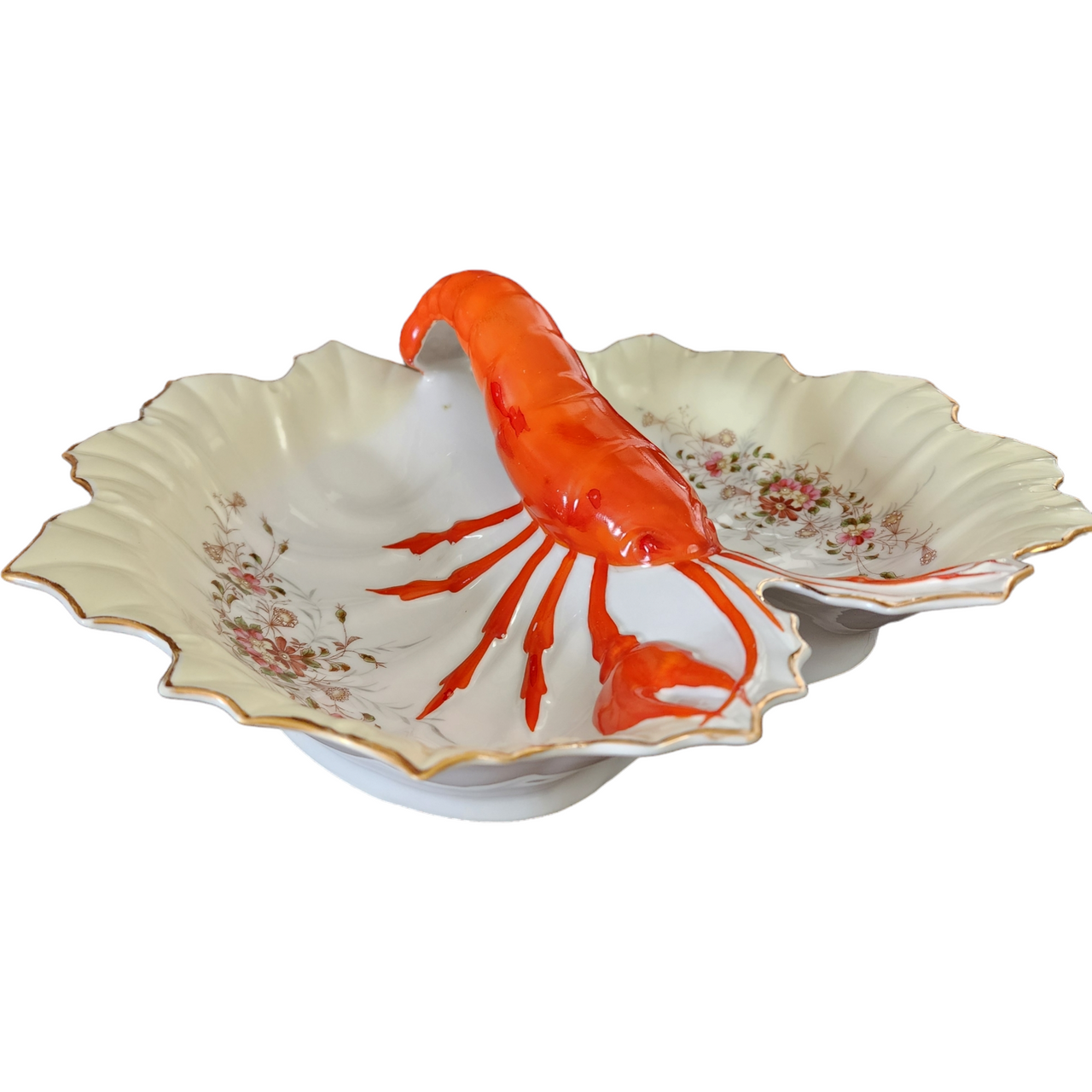 Painted Double-Sided Porcelain Painted Red lobster Handle Serving Dish ...