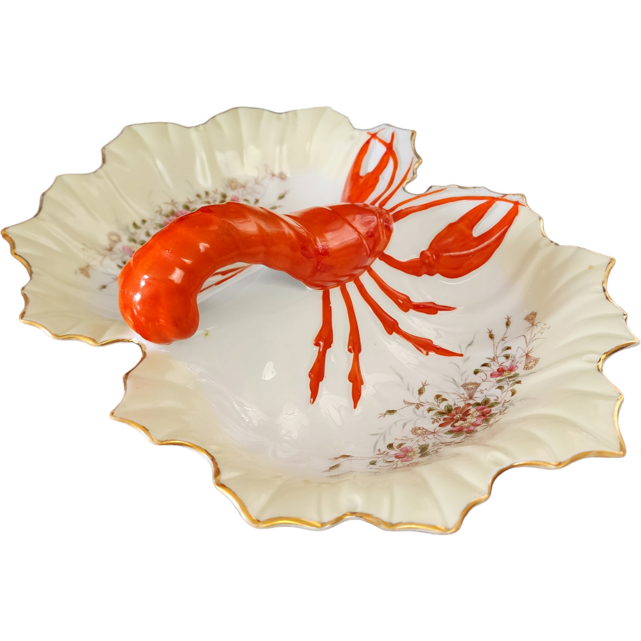 Painted Double-Sided Porcelain Painted Red lobster Handle Serving Dish ...