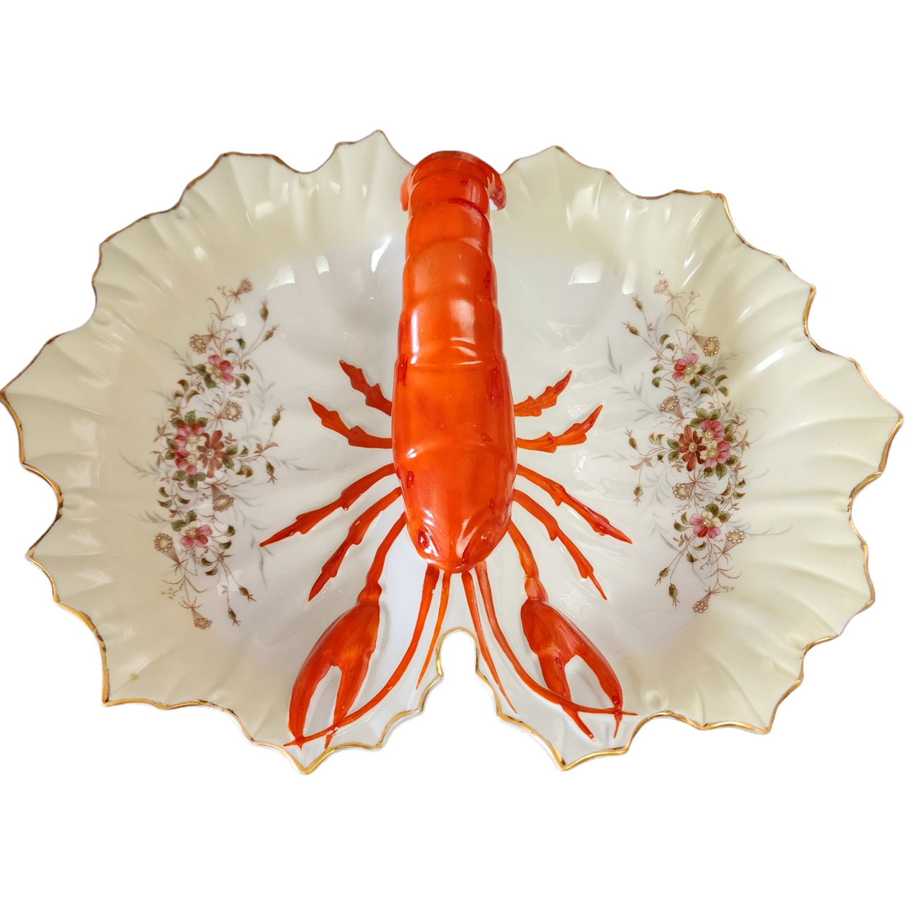 Painted Double-Sided Porcelain Painted Red lobster Handle Serving Dish ...