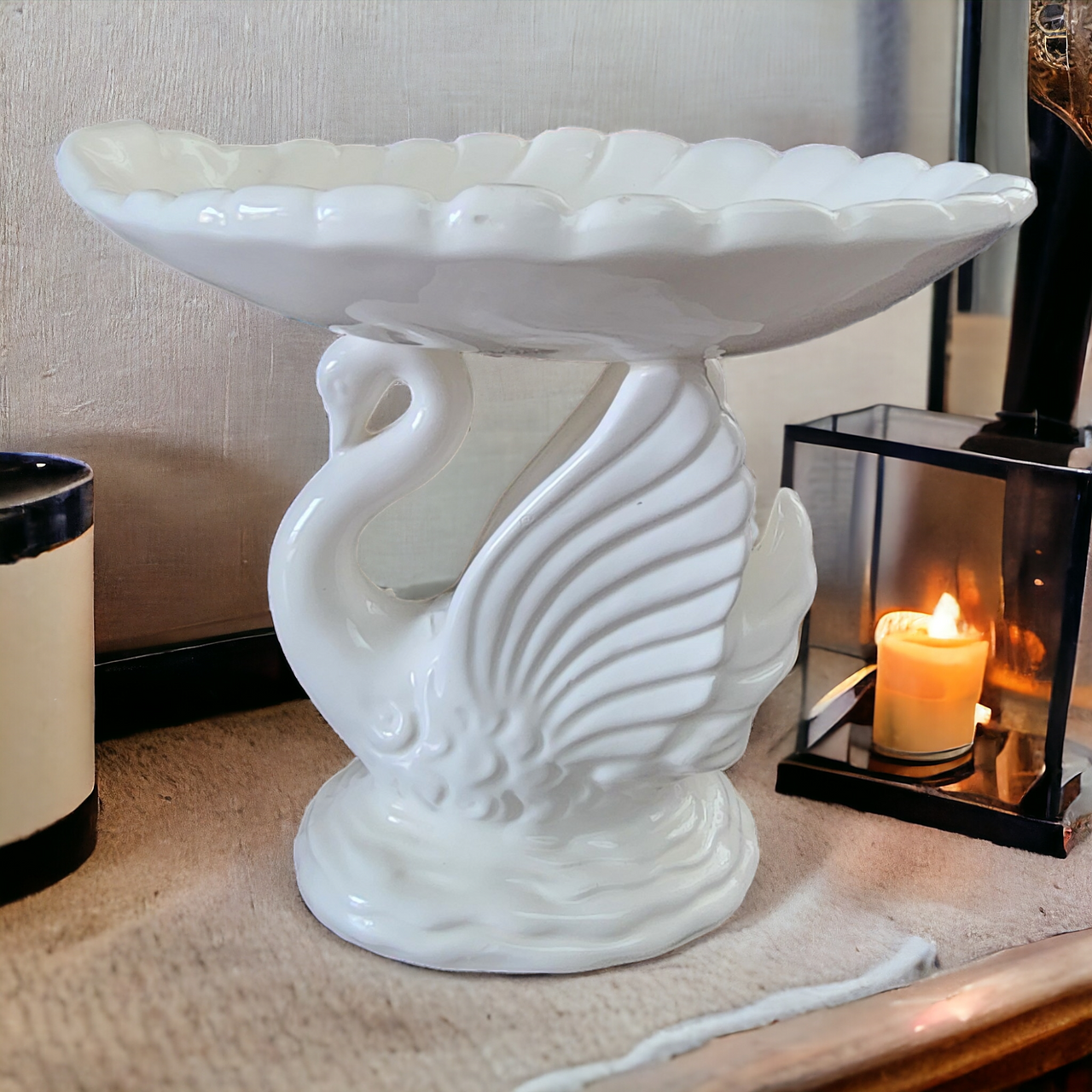 Ardco Porcelain Swan & Shell Pedestal Soap Dish Statues Figurine Japan