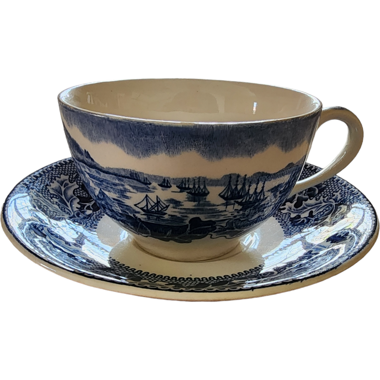 Johnson Brothers Historic America Blue Flat Cup & Saucer Set