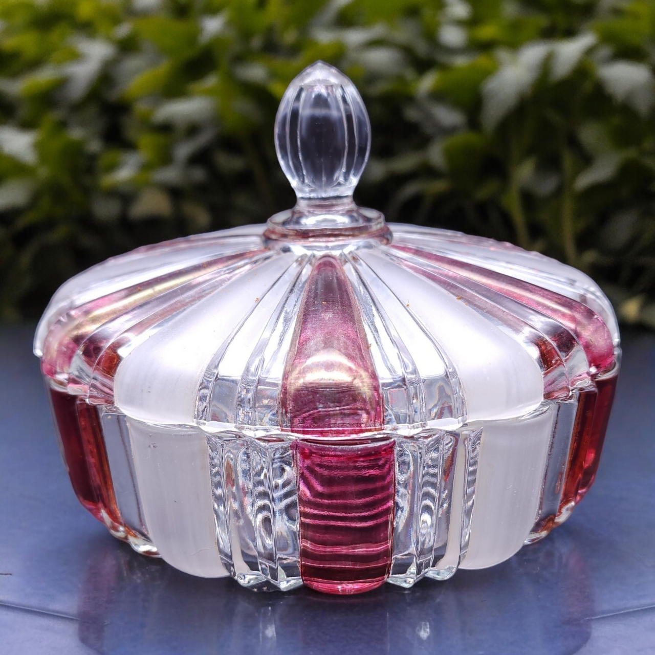 Anchor Hocking Clear Ruby Stain Candy Dish & Lid