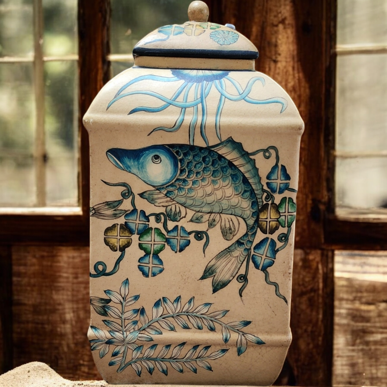 Andrea by Sadek Stunning Chinese Porcelain Jar with Intricate Fish and ...