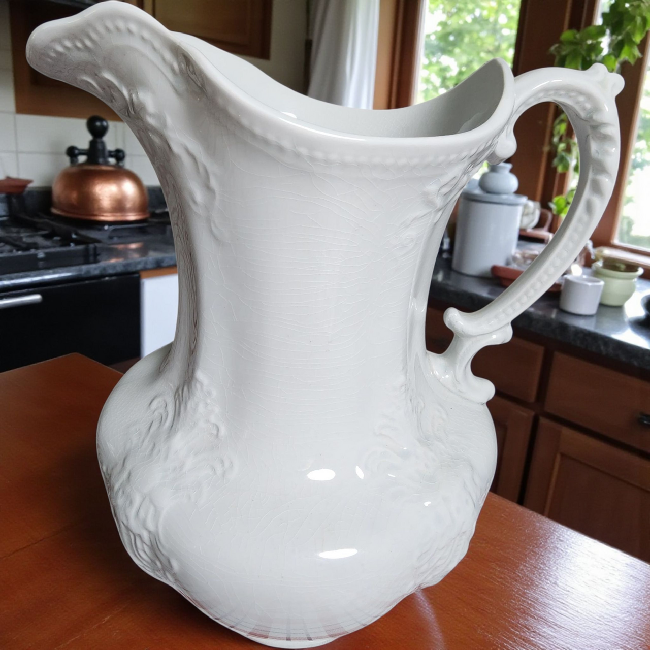Antique J & G Meakin Ironstone White Pitcher Embossed Victorian Style ...