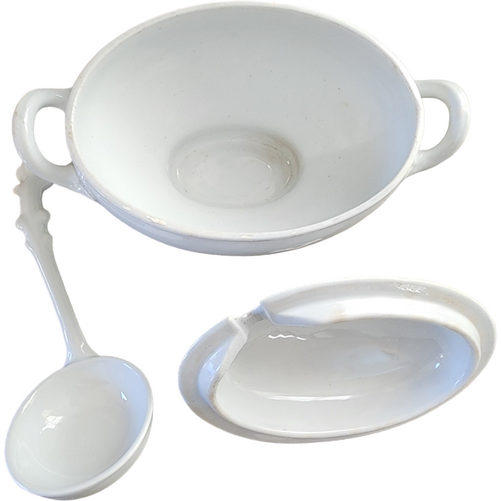 Victorian George Jones Stone China Stoke on Trent Sauce Boat & Ladle