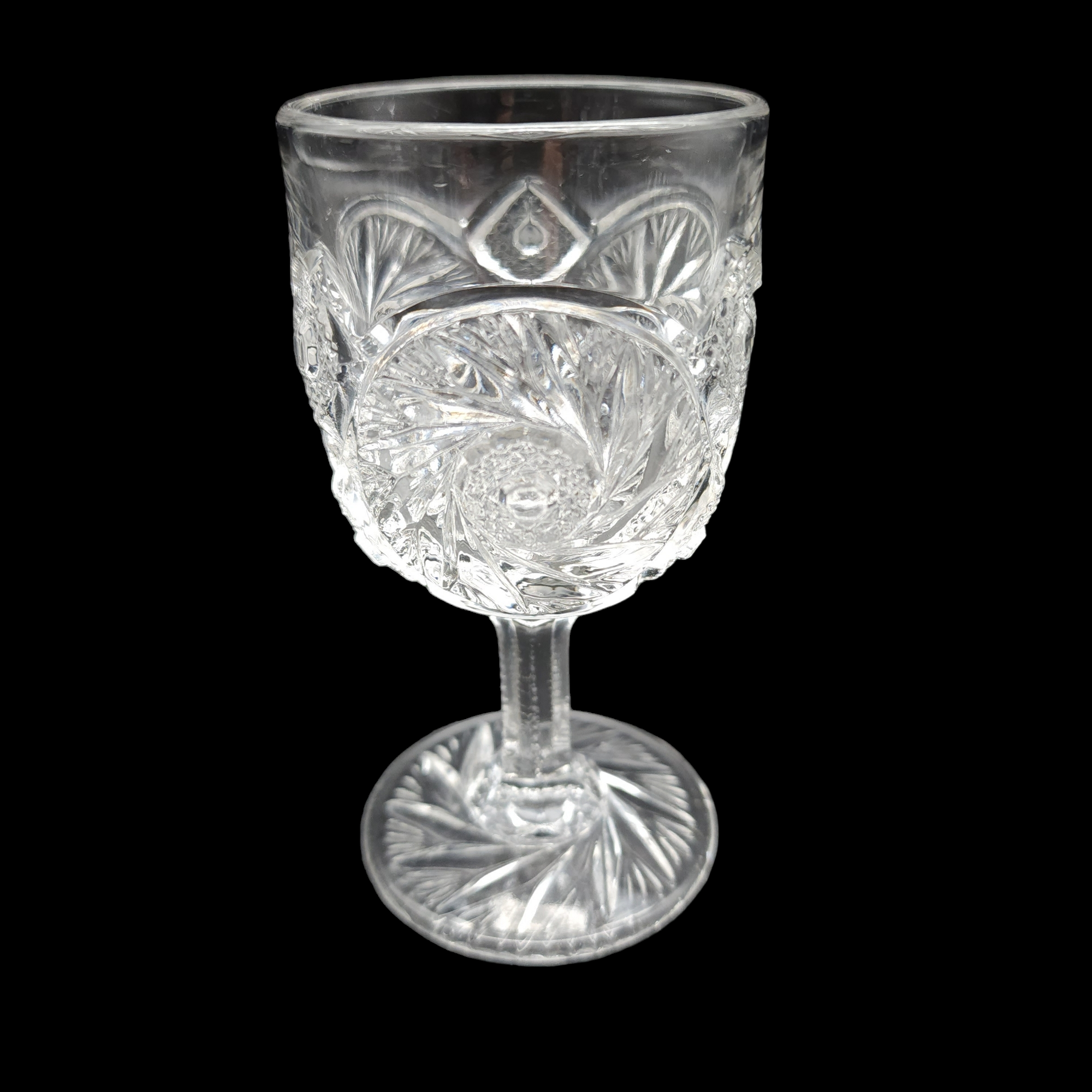 McKee Aztec Clear EAPG Early American Pinwheel Wine Glass