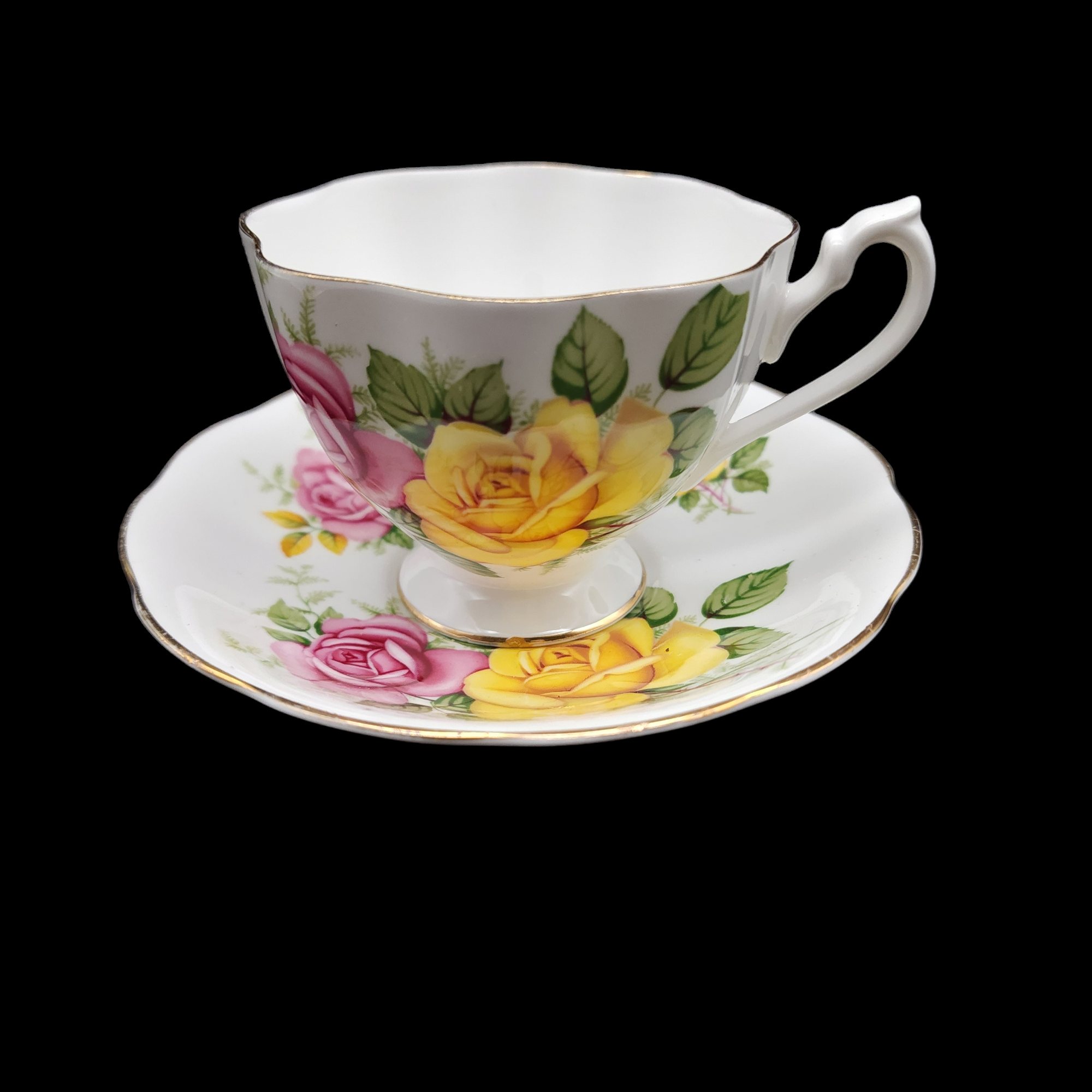 Queen Anne Roses Footed Cup & Saucer Set England