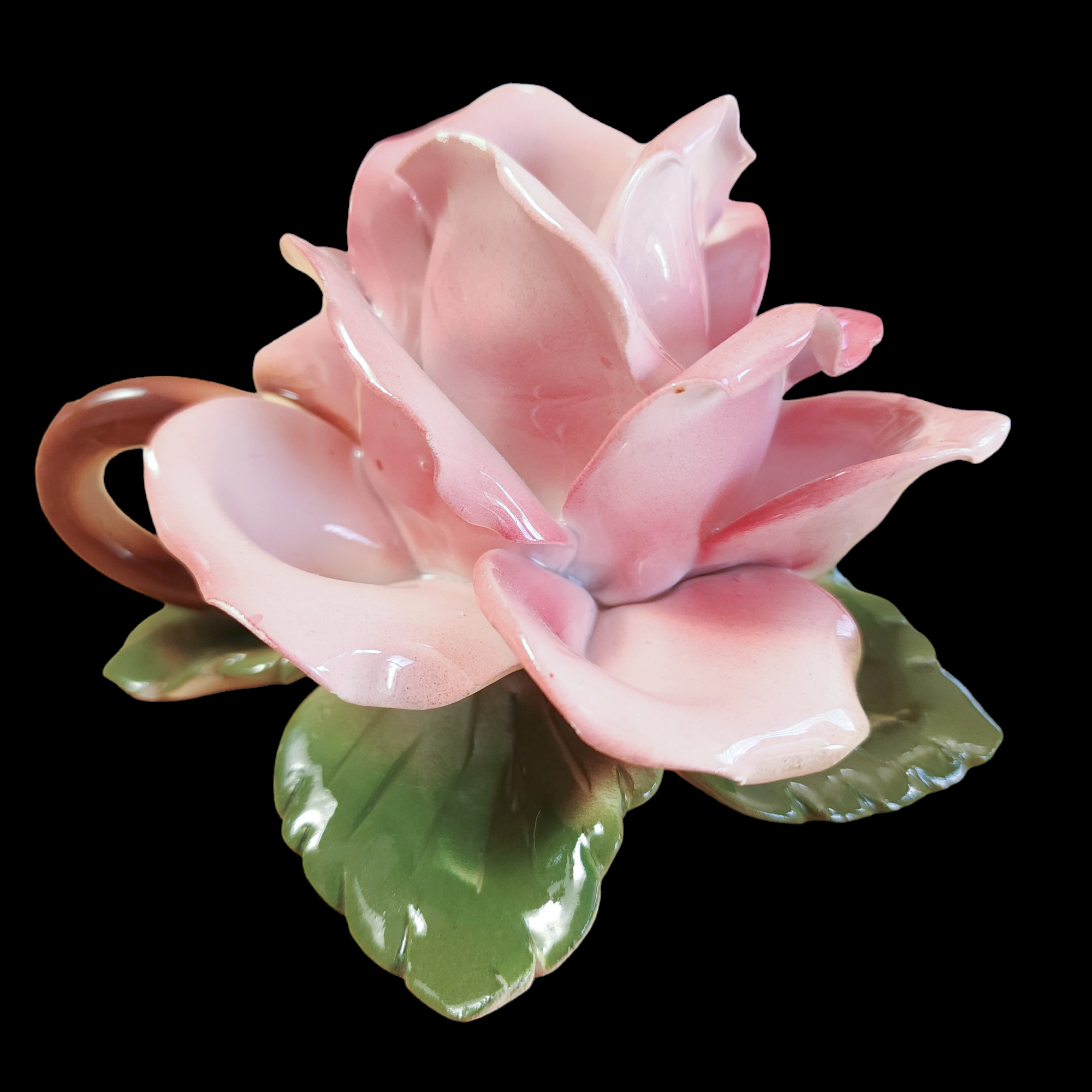 Capodimonte Pink Rose Taper Flower Candleholder Italy Set of 2