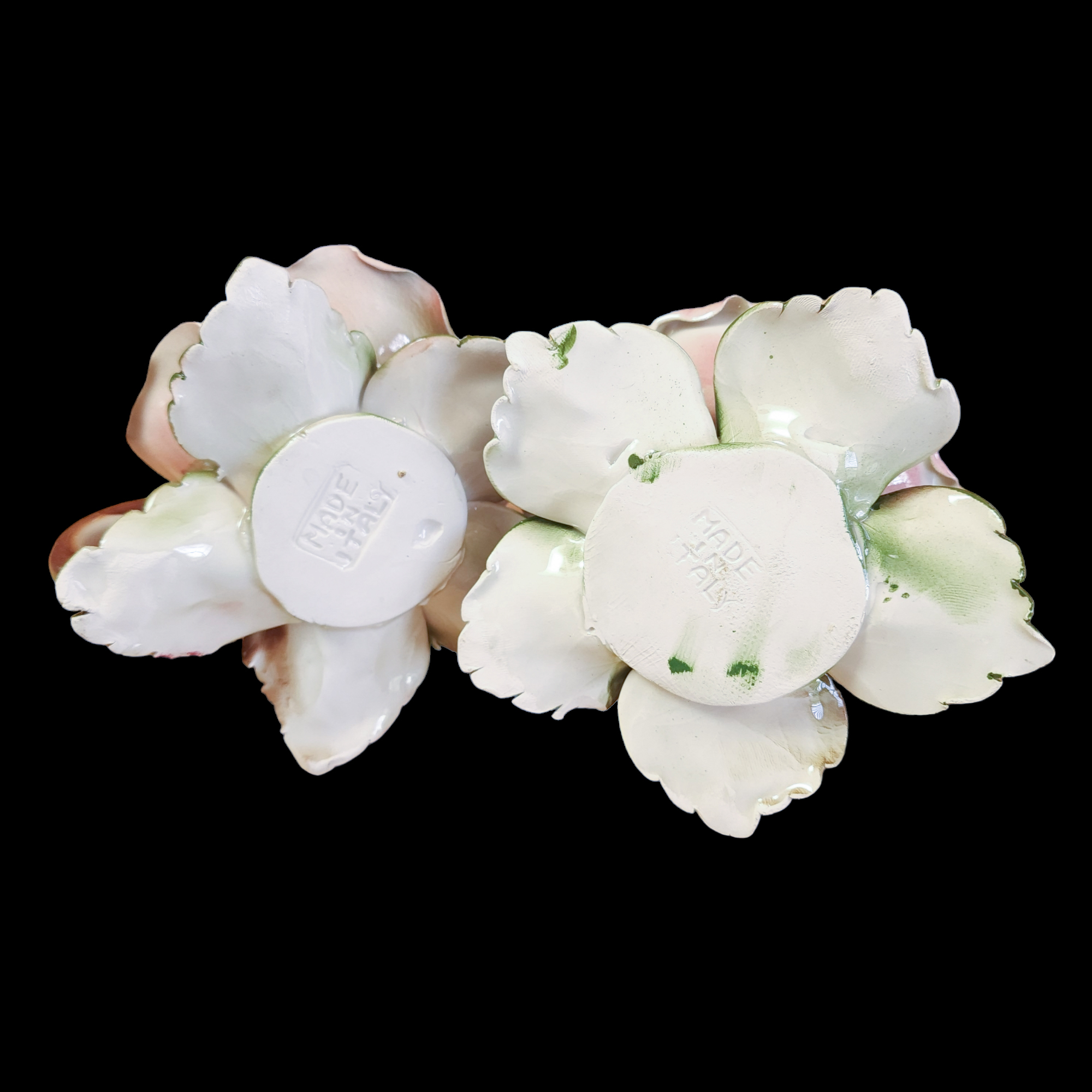 Capodimonte Pink Rose Taper Flower Candleholder Italy Set of 2