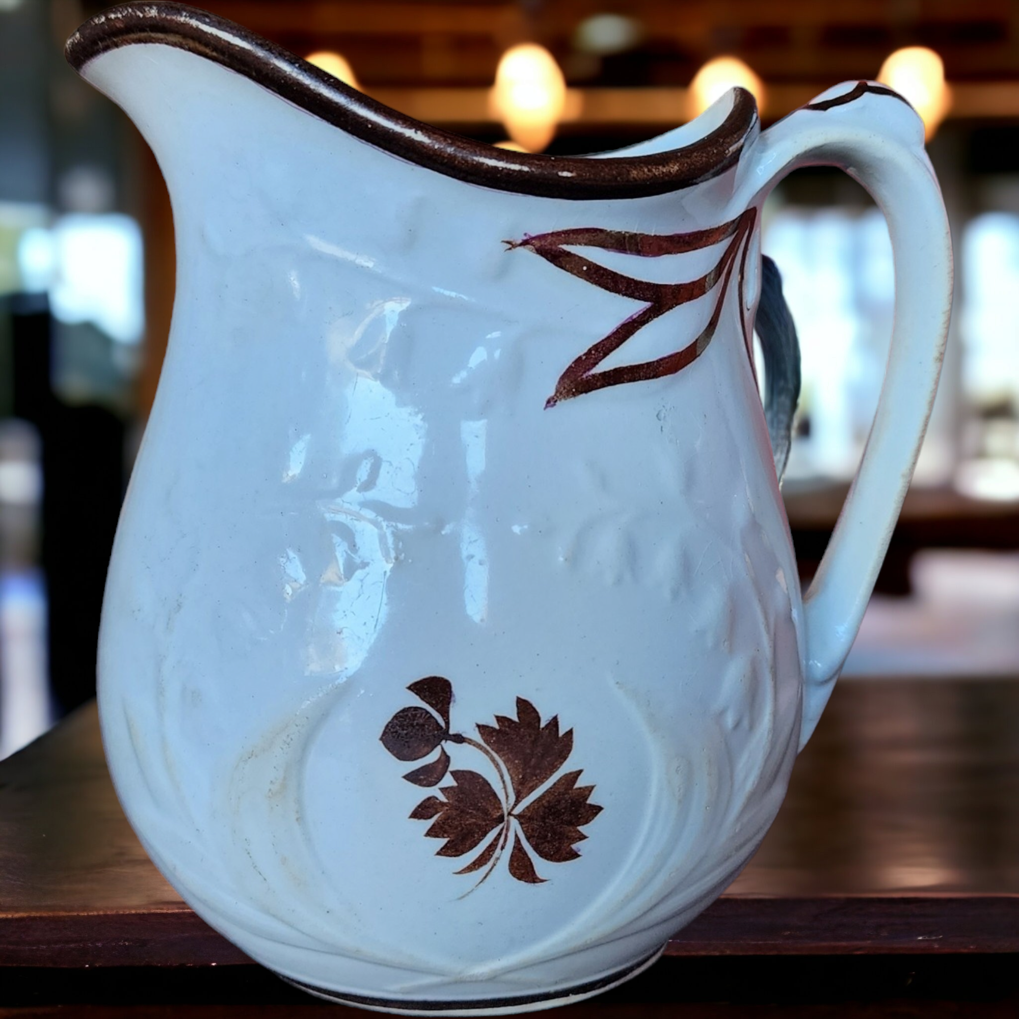Anthony Shaw Burslem Tea Leaf Embossed Lily Rim Copper Band Ironstone ...