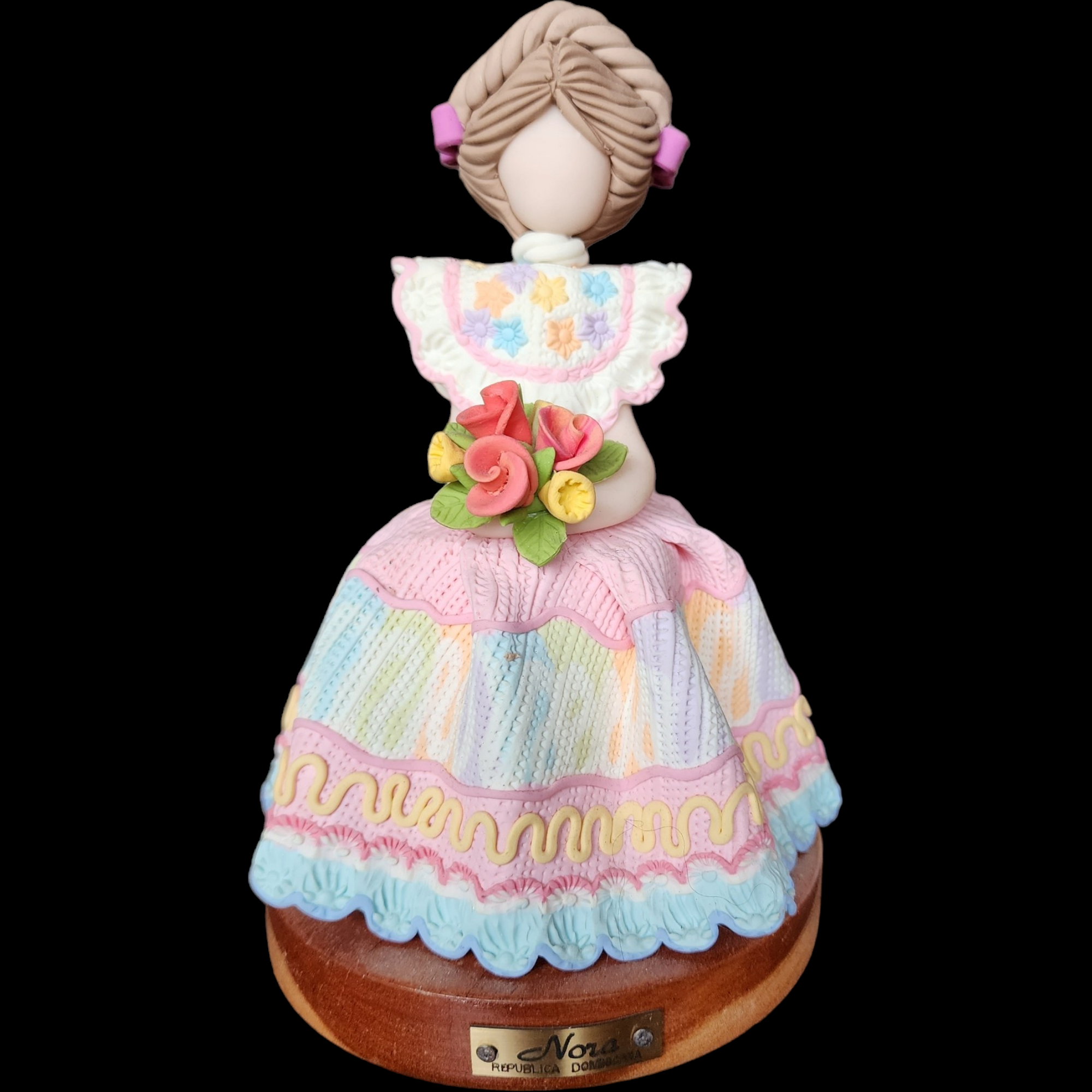 Nora Dominican Republic Faceless Doll Wood Base Polymer Clay Figurine