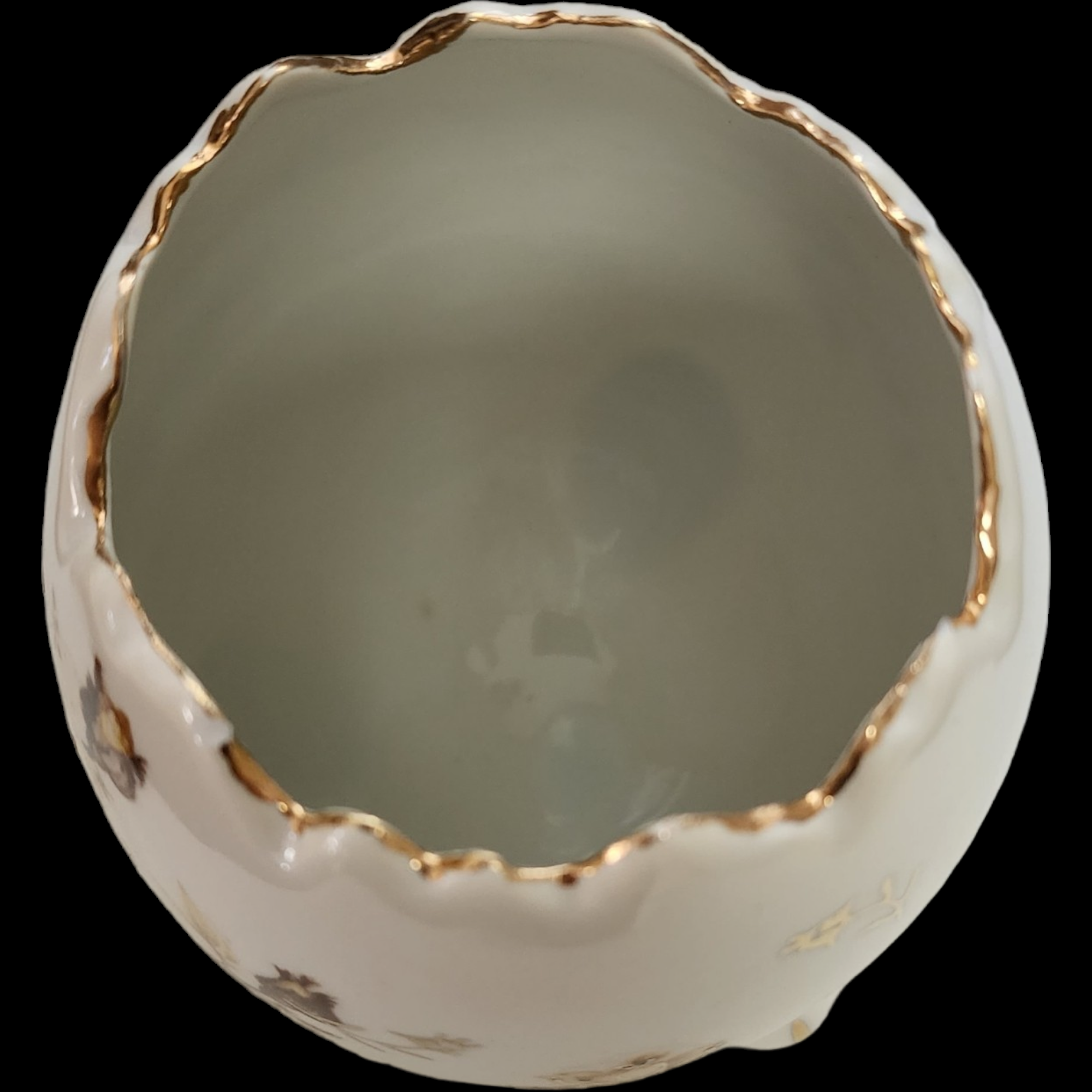 6" Napco Ceramic Gold Roses Brown Leaves Cracked Egg Footed Vase