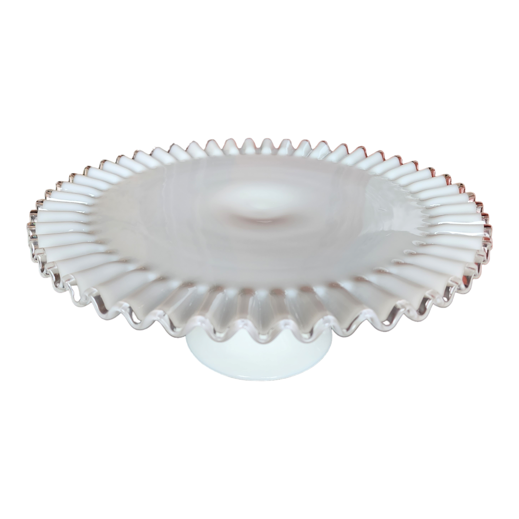 13" Fenton Silver Crest Milk Glass Round Cake Stand