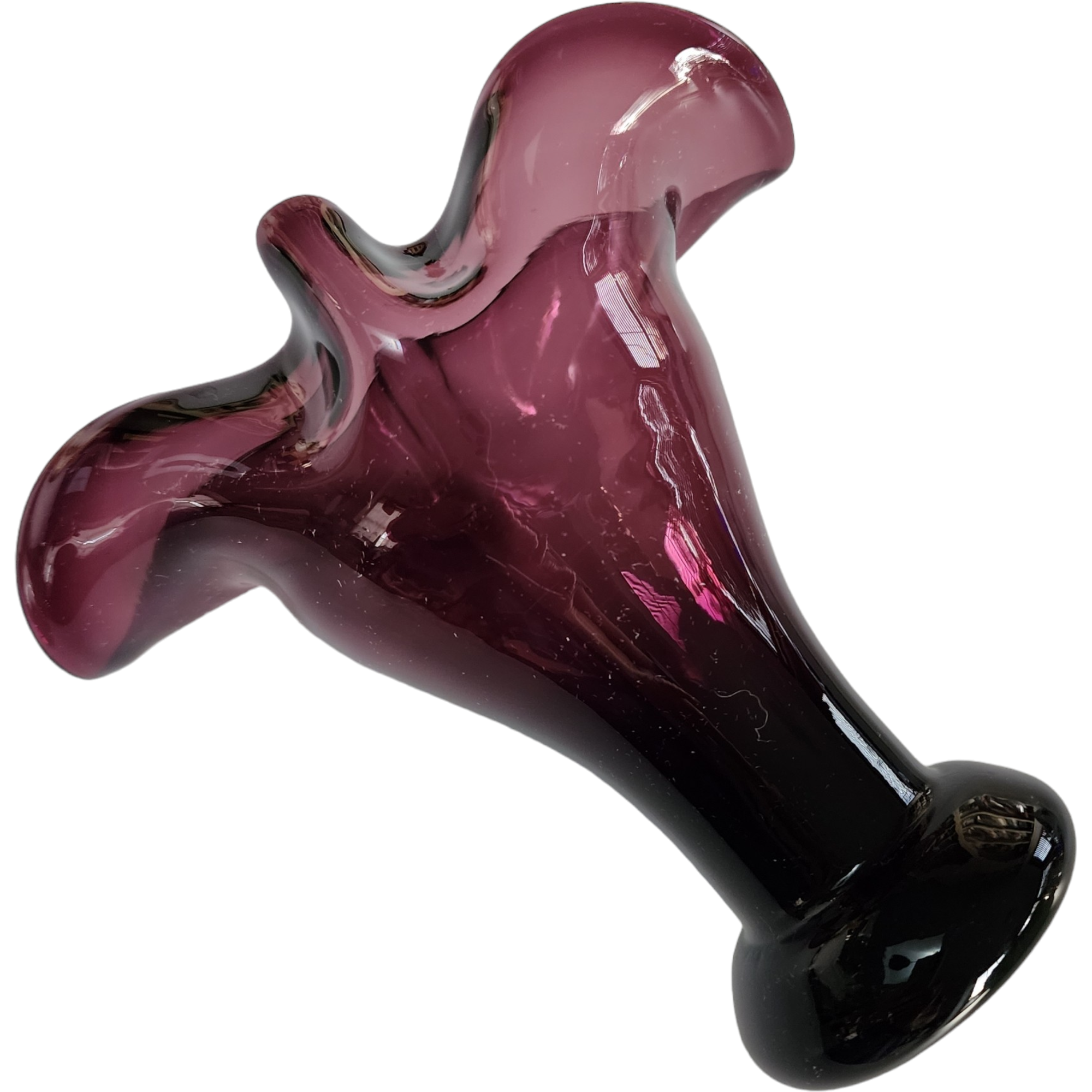 6" Mid Century Hand Blown Amethyst Art Glass Vase With Wide Ruffled Lip