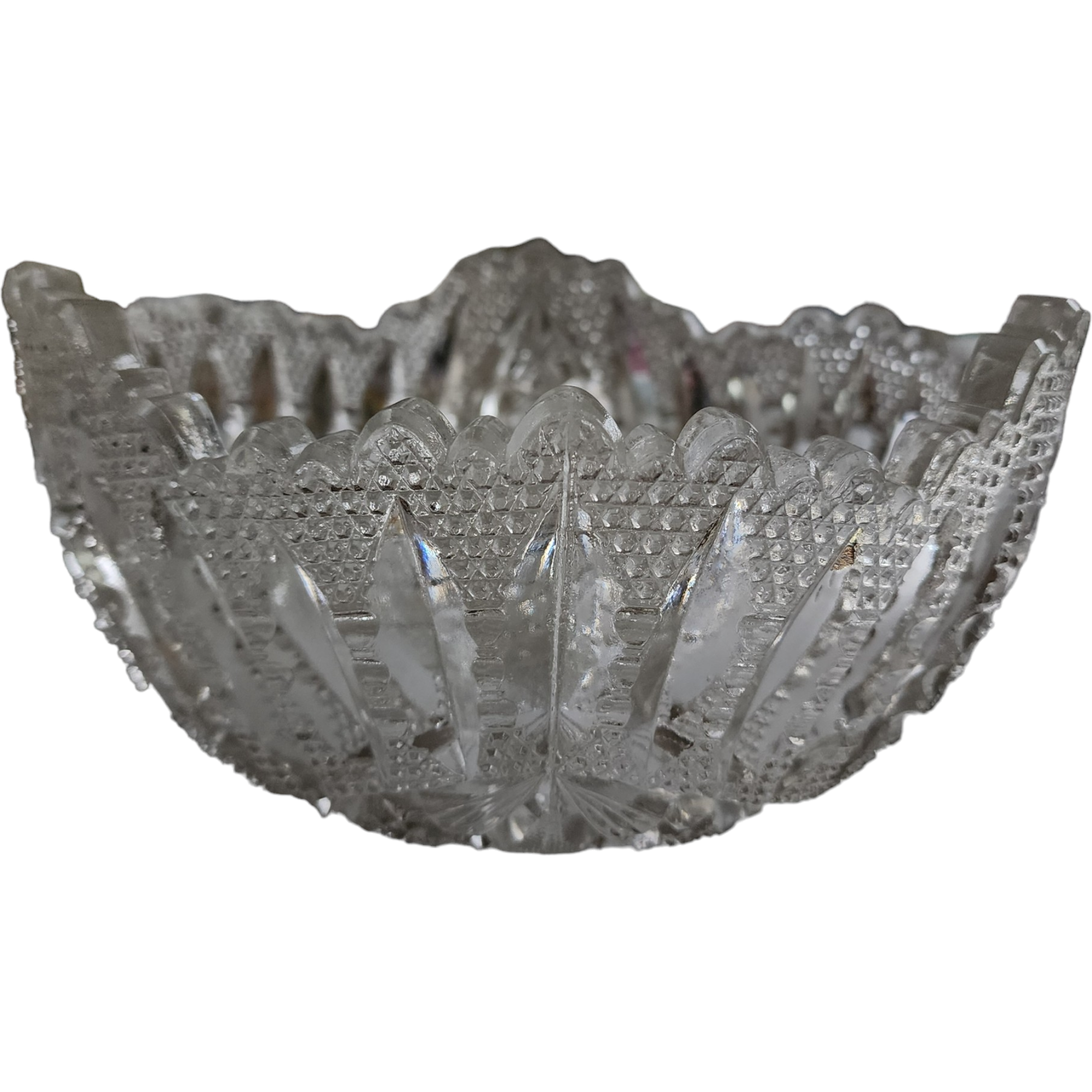 Imperial Glass-Ohio Nucut Star Cane Clear Pressed Glass Round Bowl