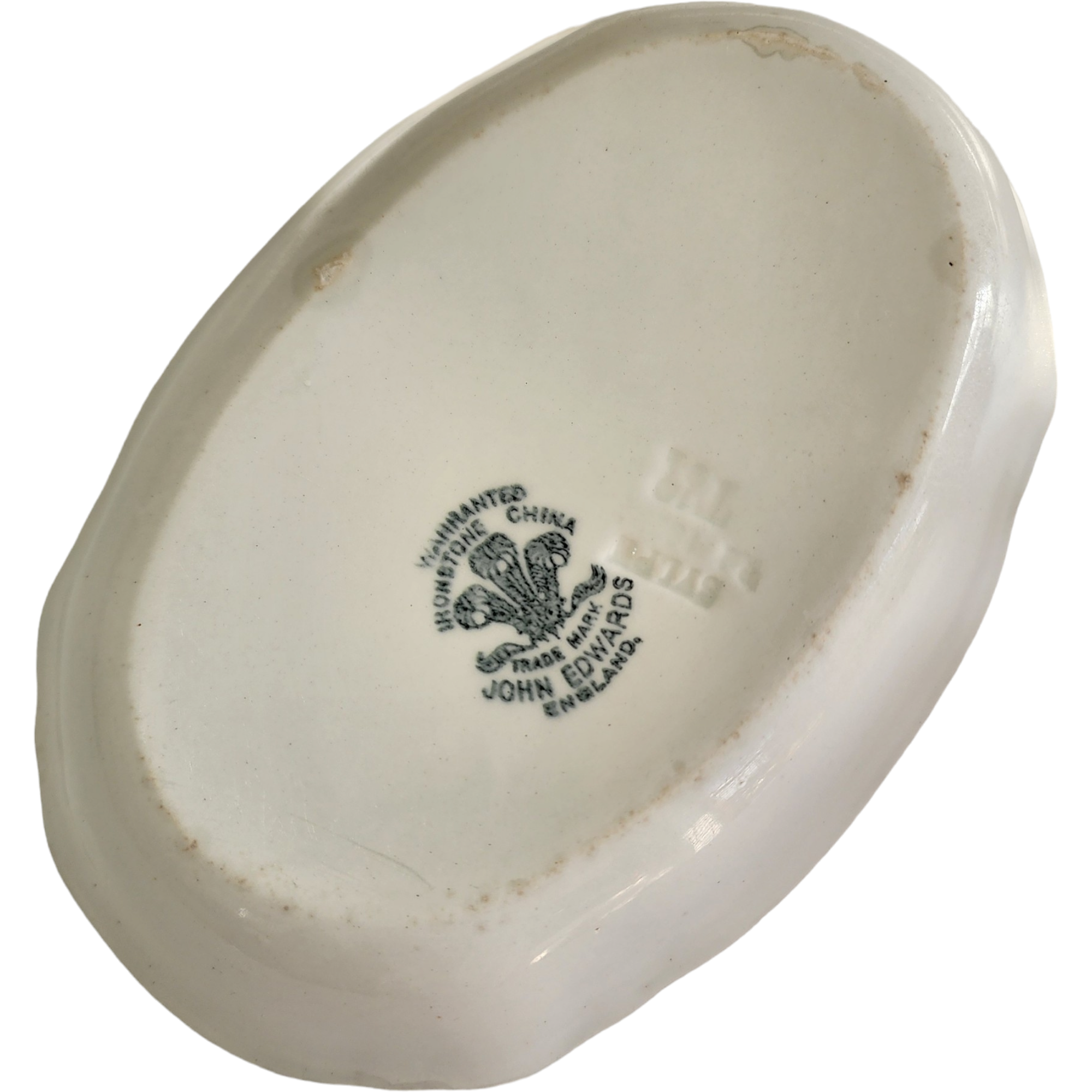 John Edwards White Ironstone Panels On Rim, Smooth Relish Dish Bowl