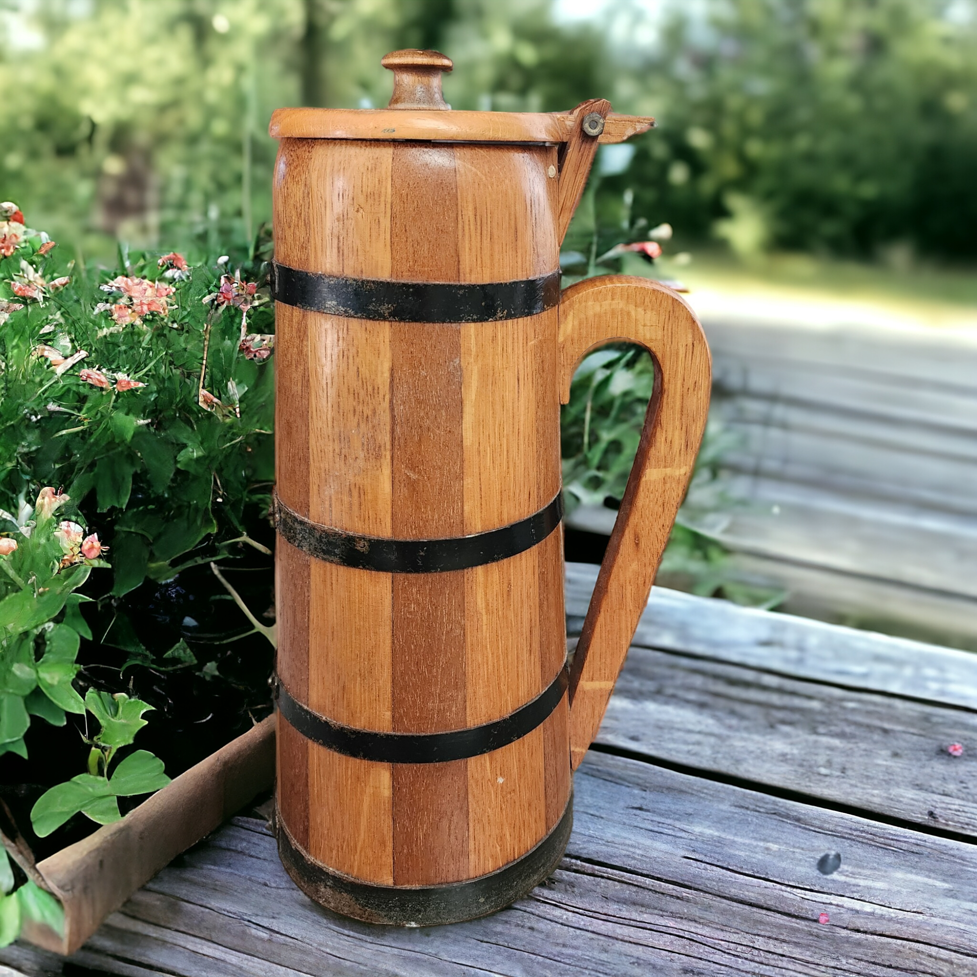Primitive Antique Wooden Tankard Pitcher, Milk Vessel