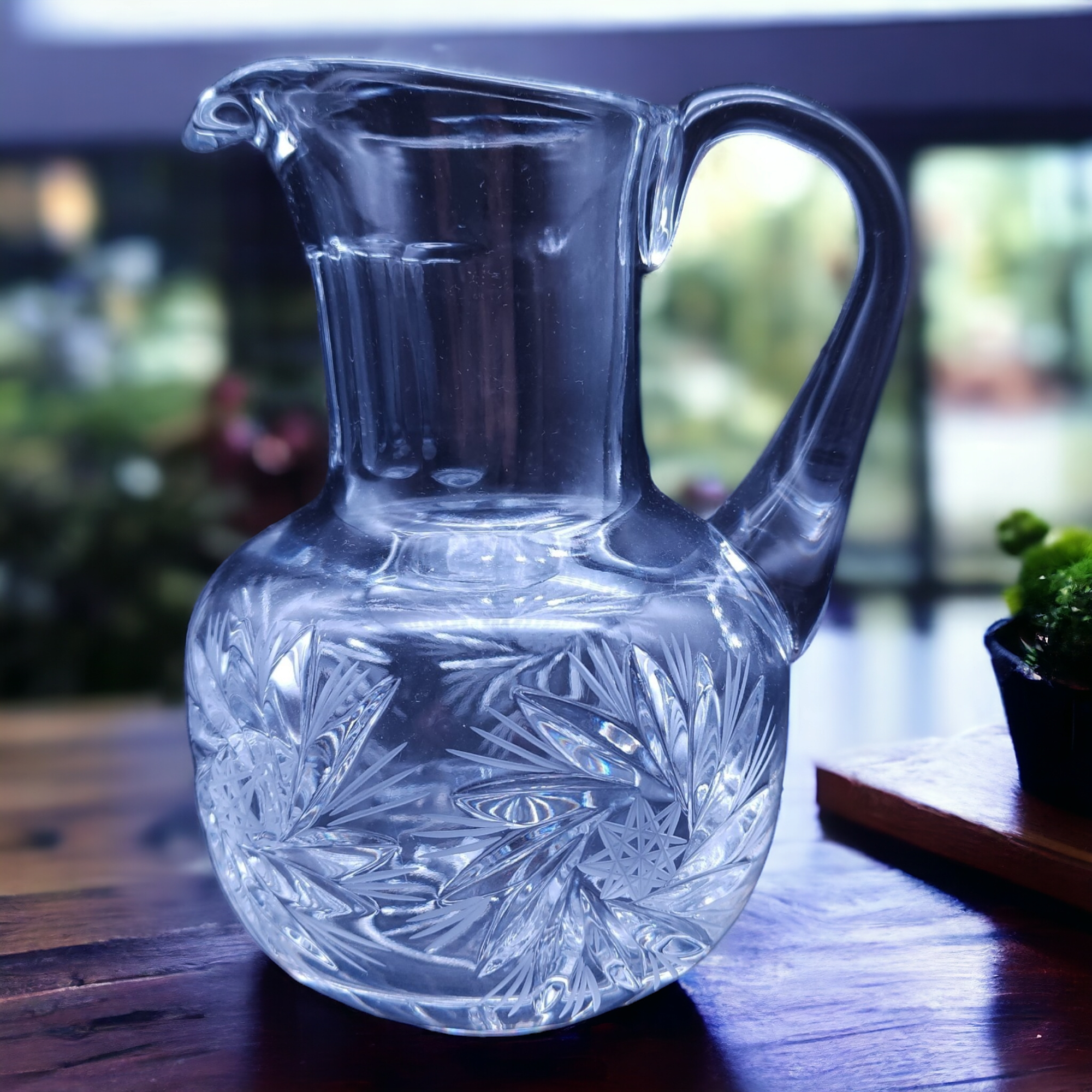6" American Brilliant Cut Lead Crystal 20 Oz Pitcher