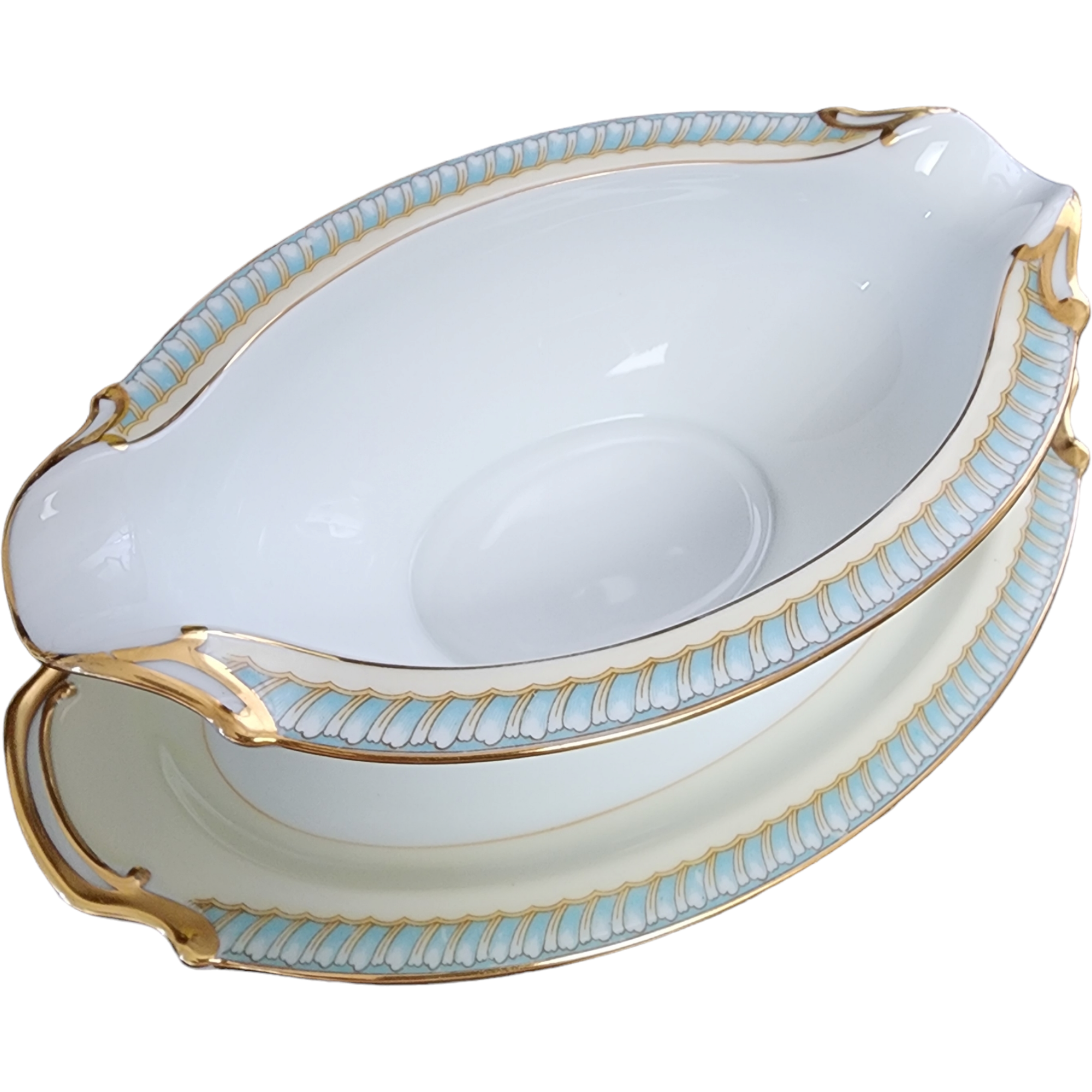Noritake Juno Blue & Tan Band Flowers Tan Scrolls Rim Gravy Boat with ...