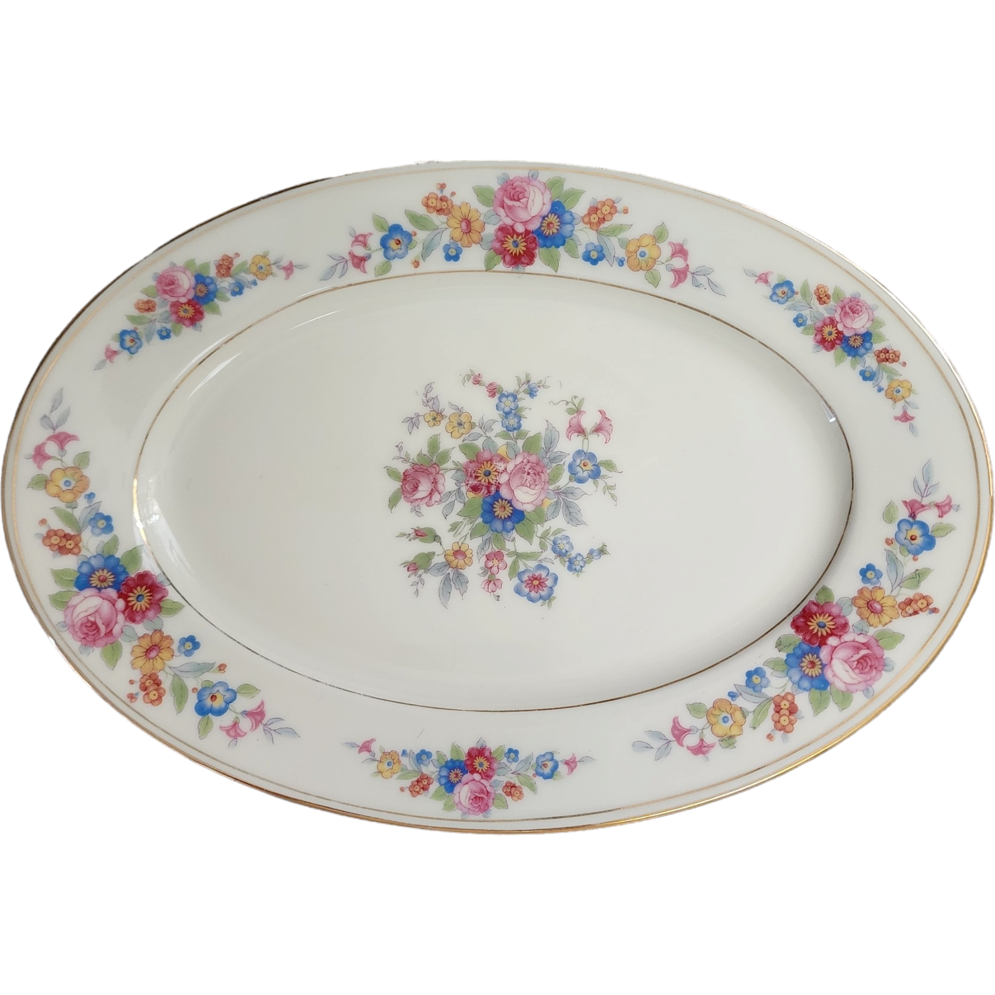 11" Royal Ivory Queens Rose Gold Scroll Oval Serving Platter