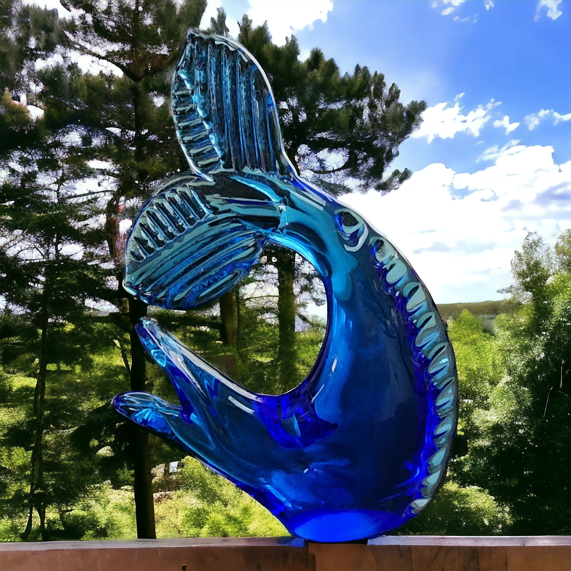 Pilgrim Glass Animals Cobalt Blue Dolphin/Fish Hand Blown Figurine ...