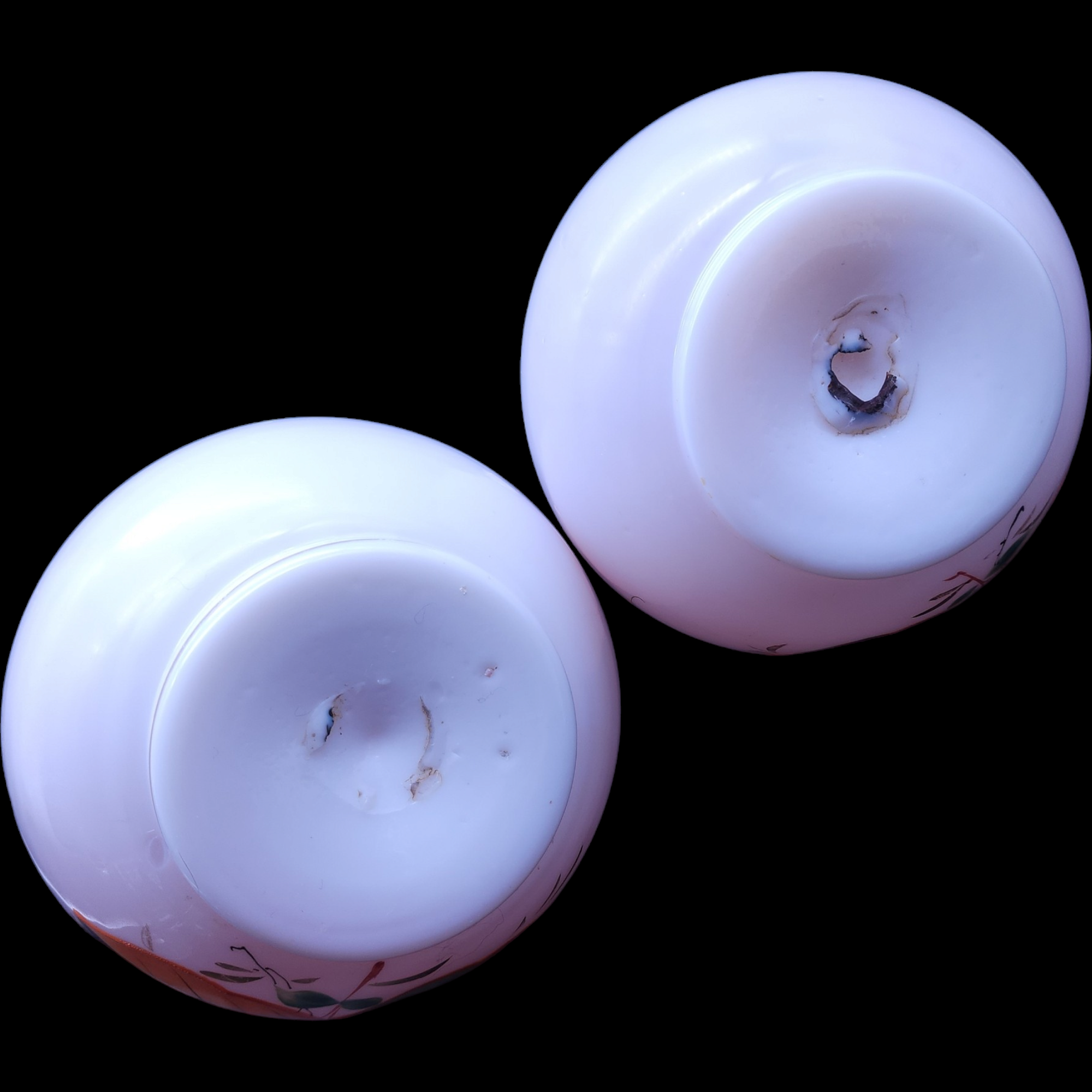 7.5" Pair Victorian Pontil Mark Bristol Hand Painted Botanical Motifs Vase