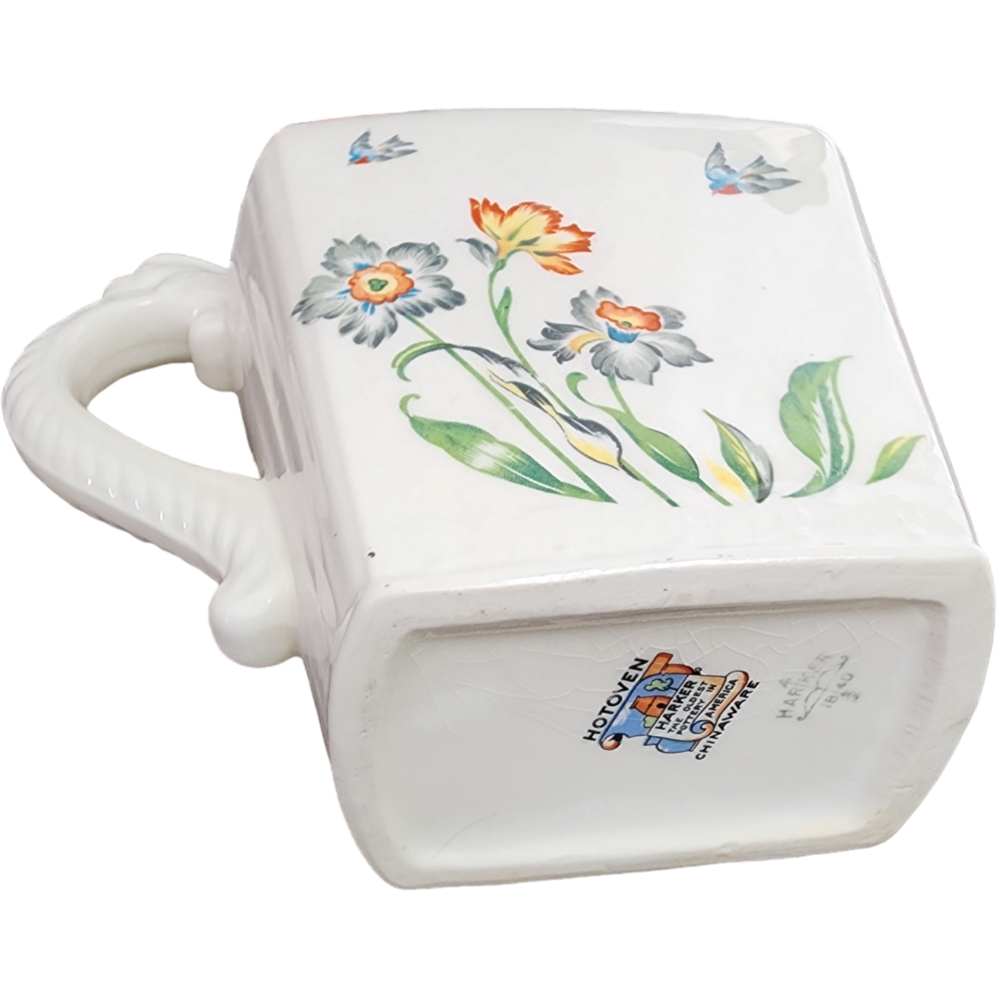 Harker Pottery Flowers & Bird Water Milk Pitcher