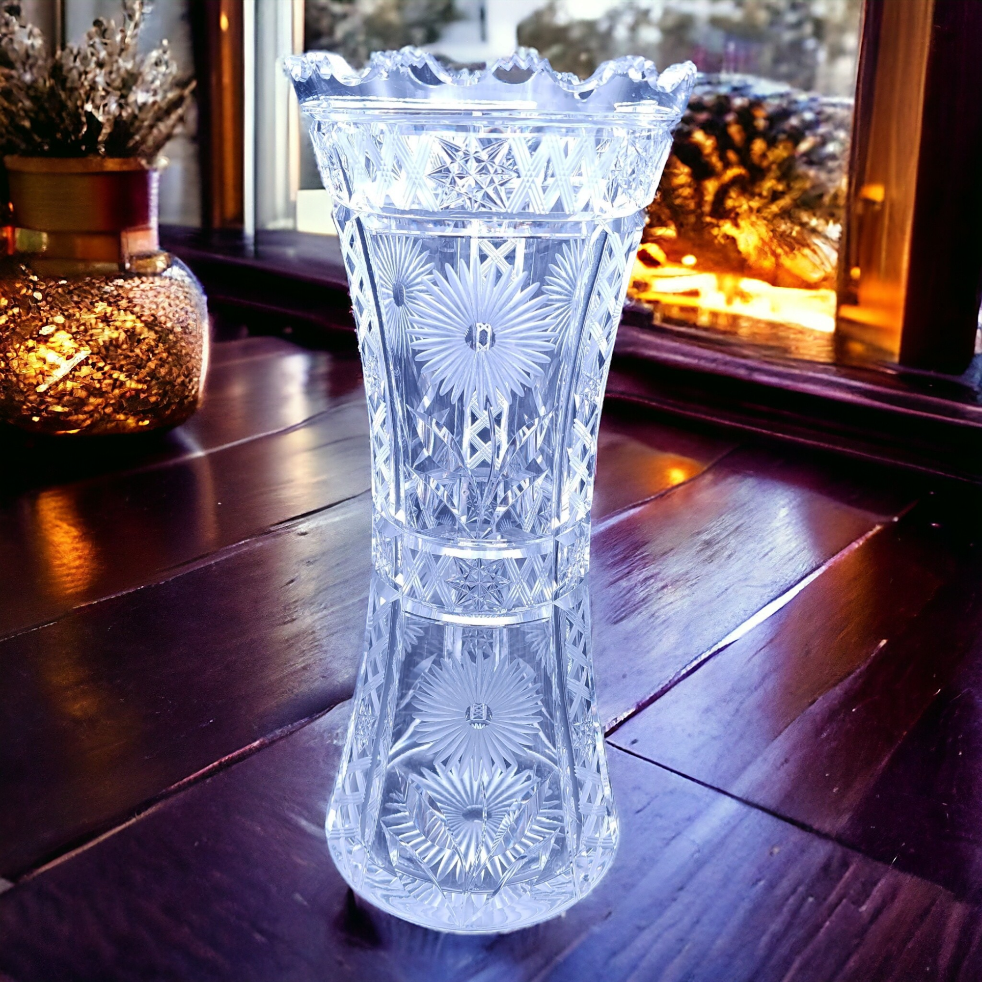 Art Deco American Brilliant Cut Crystal Corset Flower Vase