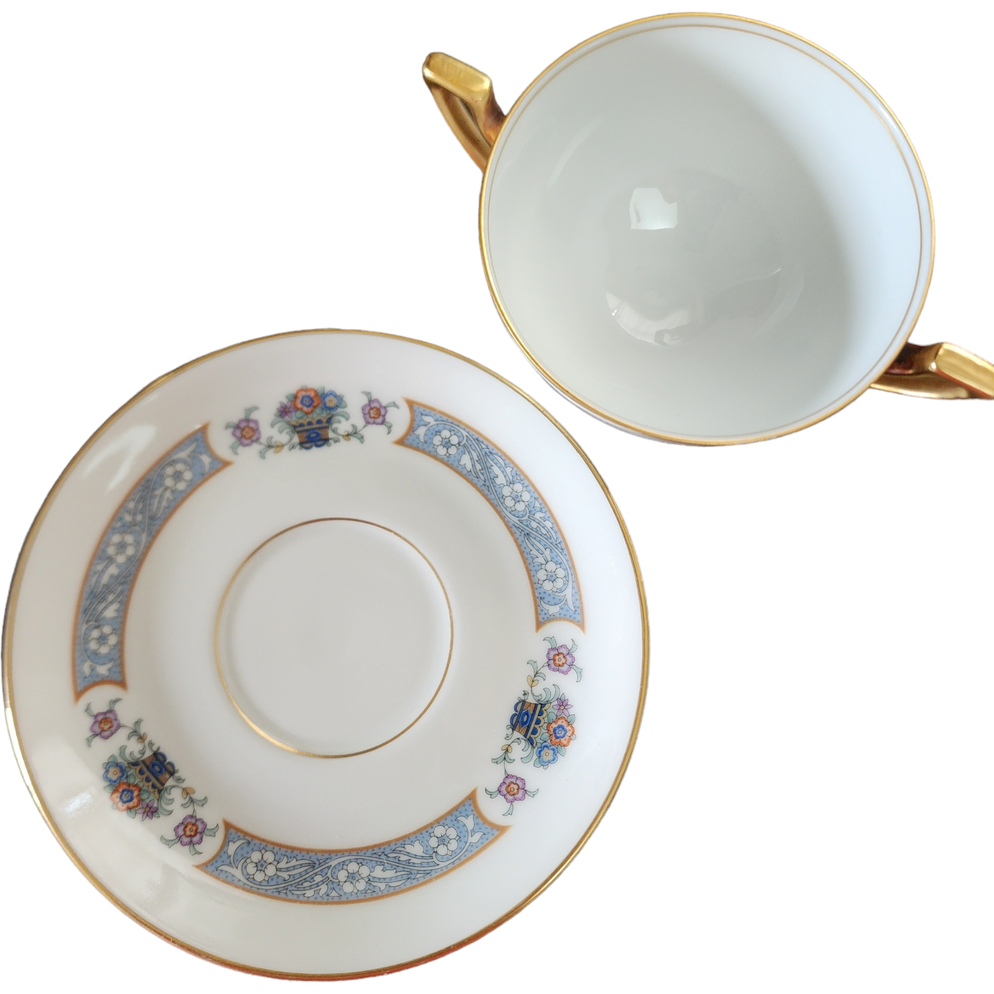 Thomas The Brunswick Blue Band Flower Basket Smooth Footed Bouillon Cup ...