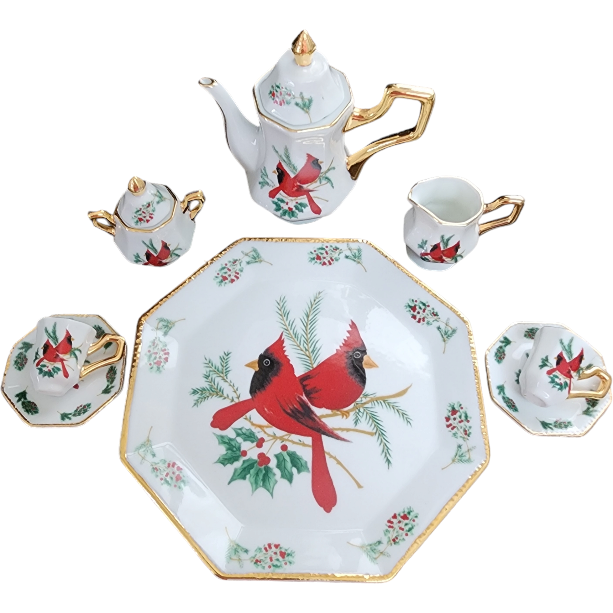 Baum Brothers Formalities Red Cardinal 10 Pc Miniature Tea Set