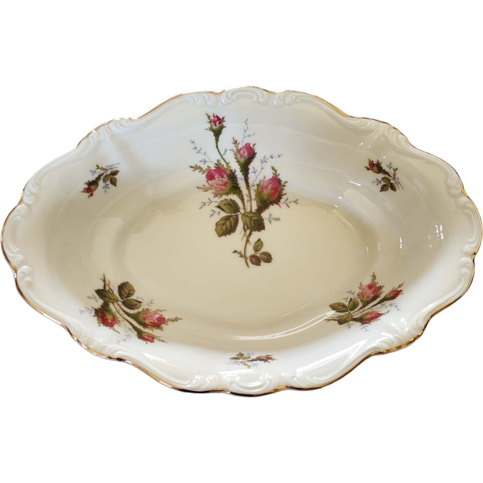 11" Rosenthal - Continental Pompadour Ivory Moss Rose Oval Vegetable Bowl