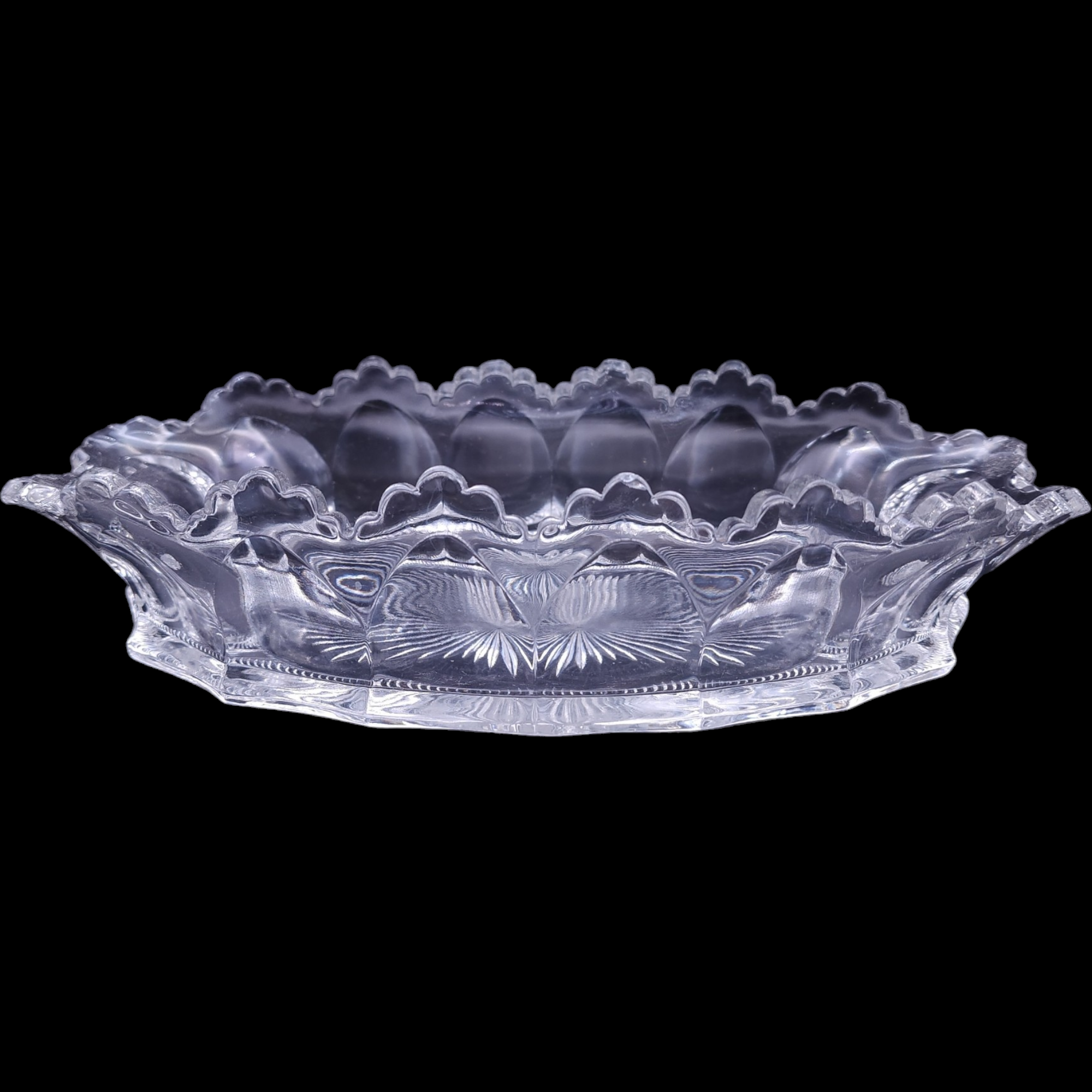 11" Heisey Colonial Clear Panel Design Pressed Glass Oval Bowl