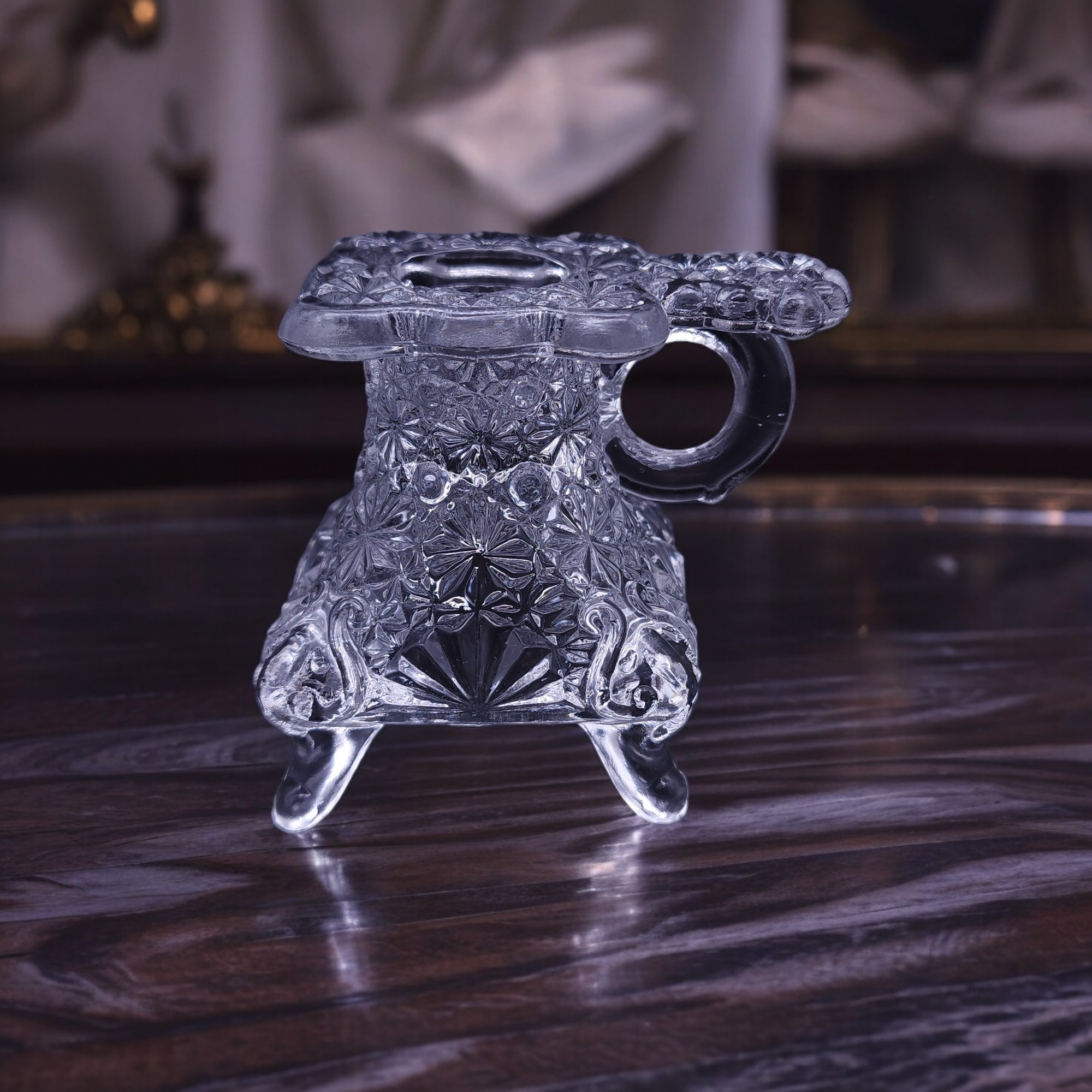 Pressed Glass Antique Stove Shape Candle Holder