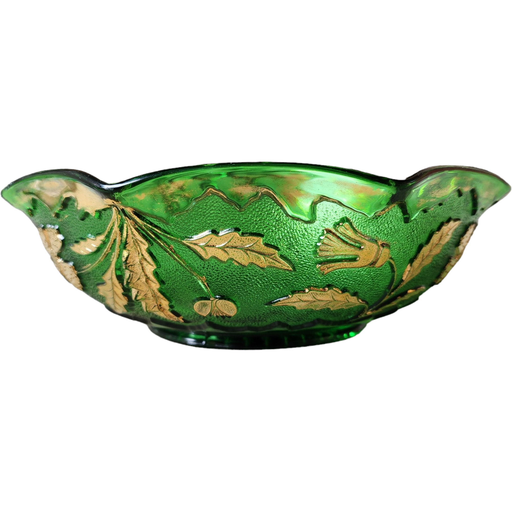 US Glass Delaware Emerald Gold Accent Large Fruit Bowl