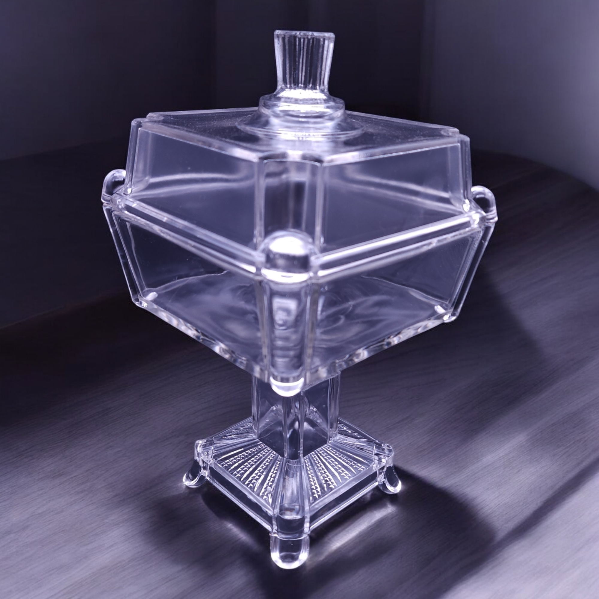 Adams & Co Clear Pressed Glass Ridge Panel Design Adams Post Compote & Lid