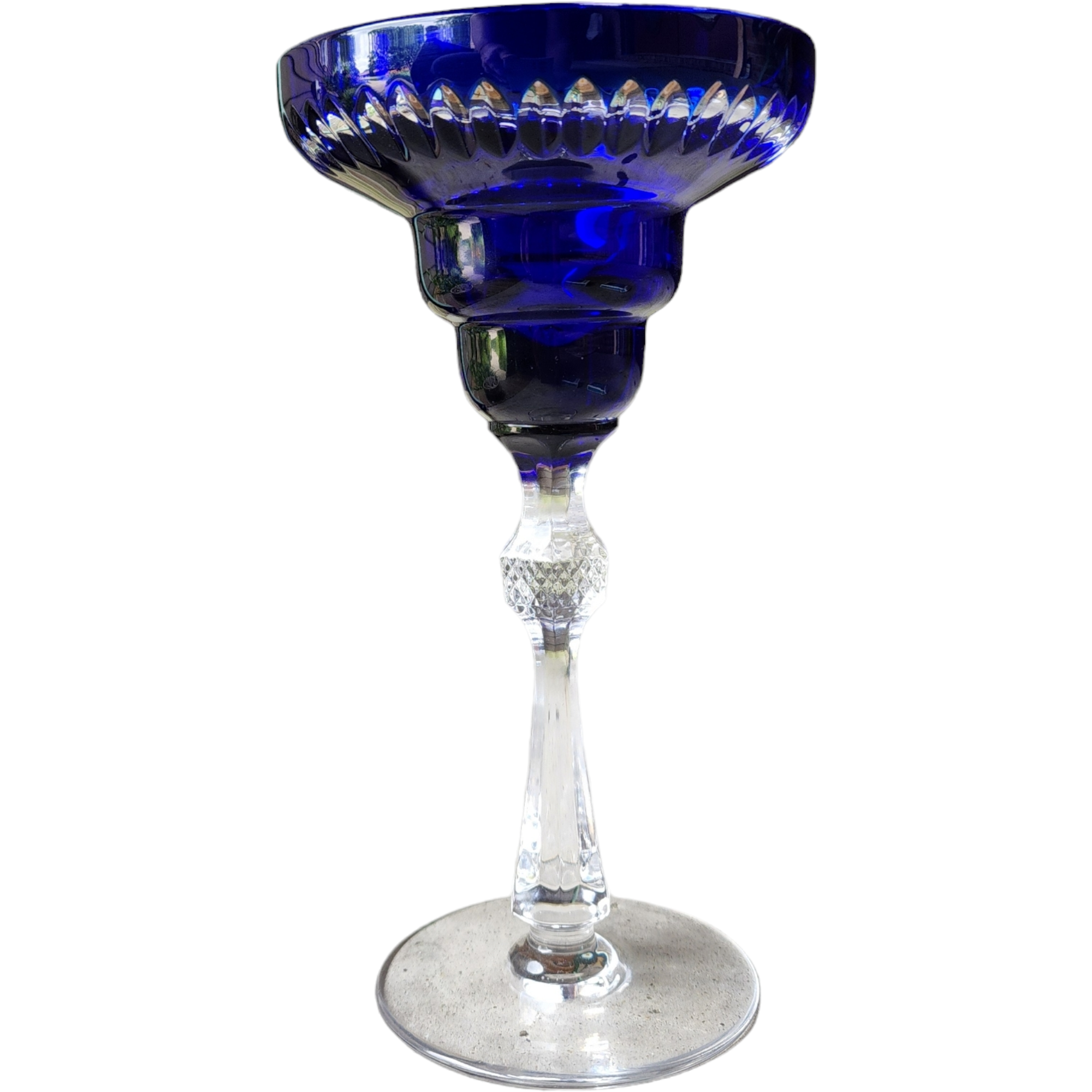 Antique European Glassware Cobalt Blue Crystal Goblet with Faceted Stem