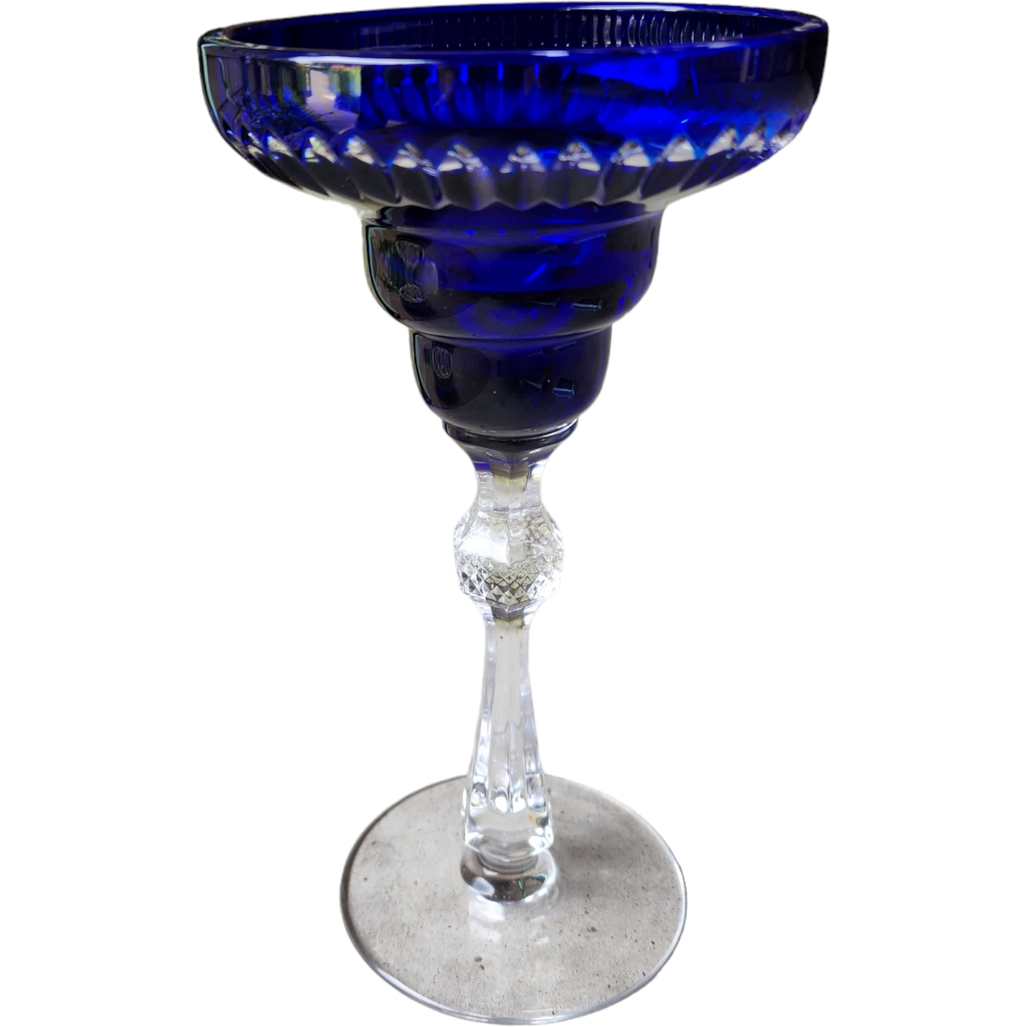 Antique European Glassware Cobalt Blue Crystal Goblet with Faceted Stem
