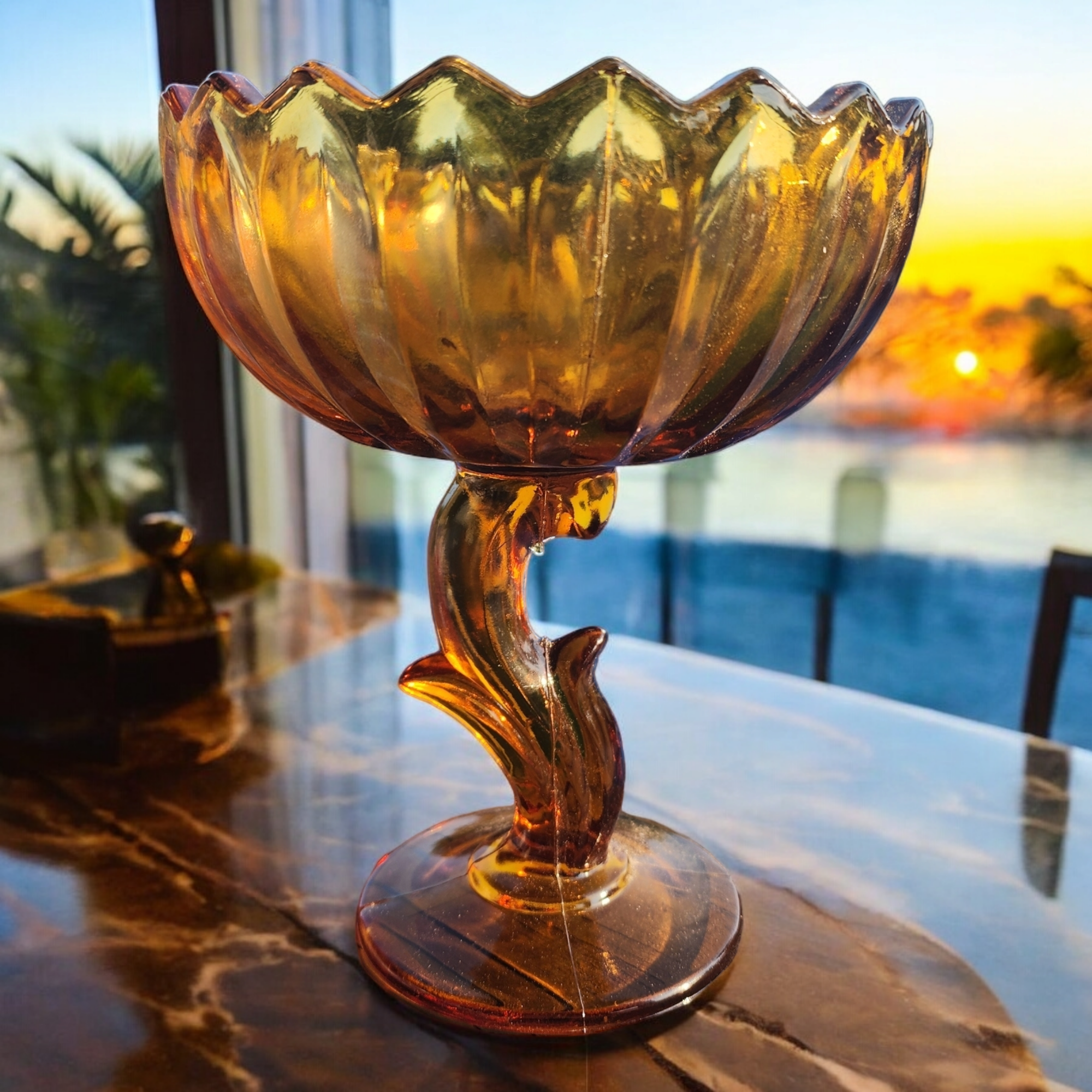 Indiana Glass Lotus Blossom Amber Round Compote