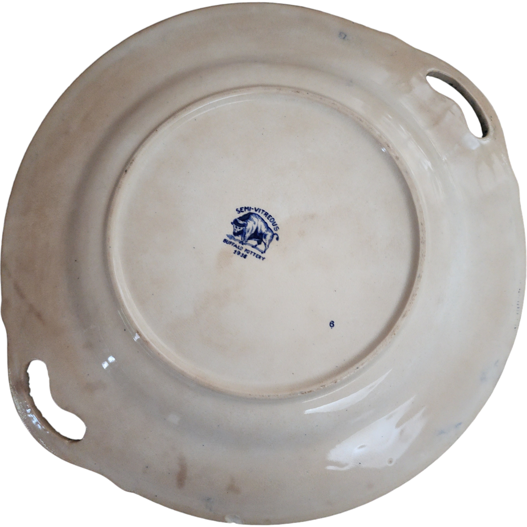 Antique Buffalo Pottery Blue Willow Handled Torte Plate