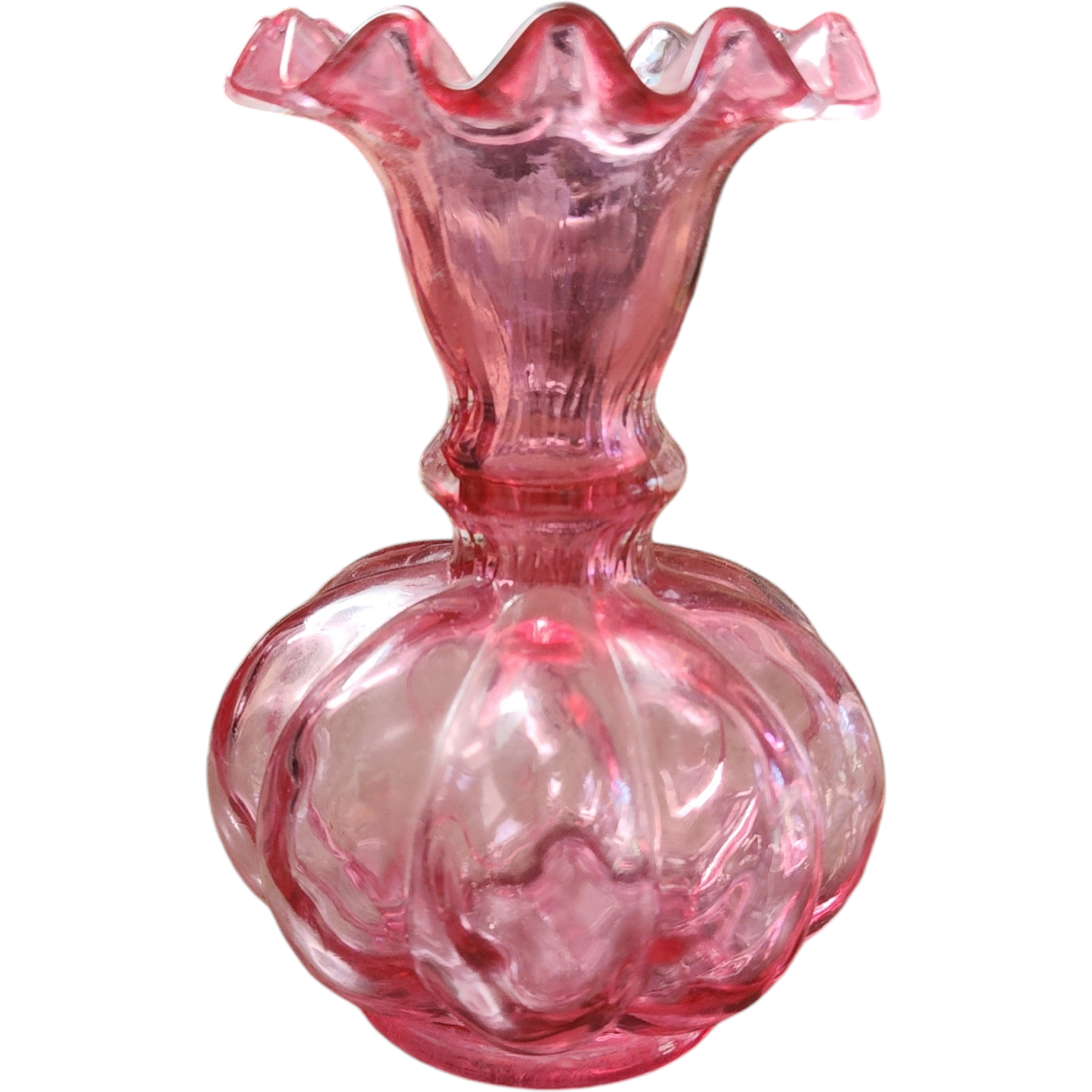 4" Fenton Diamond Optic Ruby Overlay Flower Vase